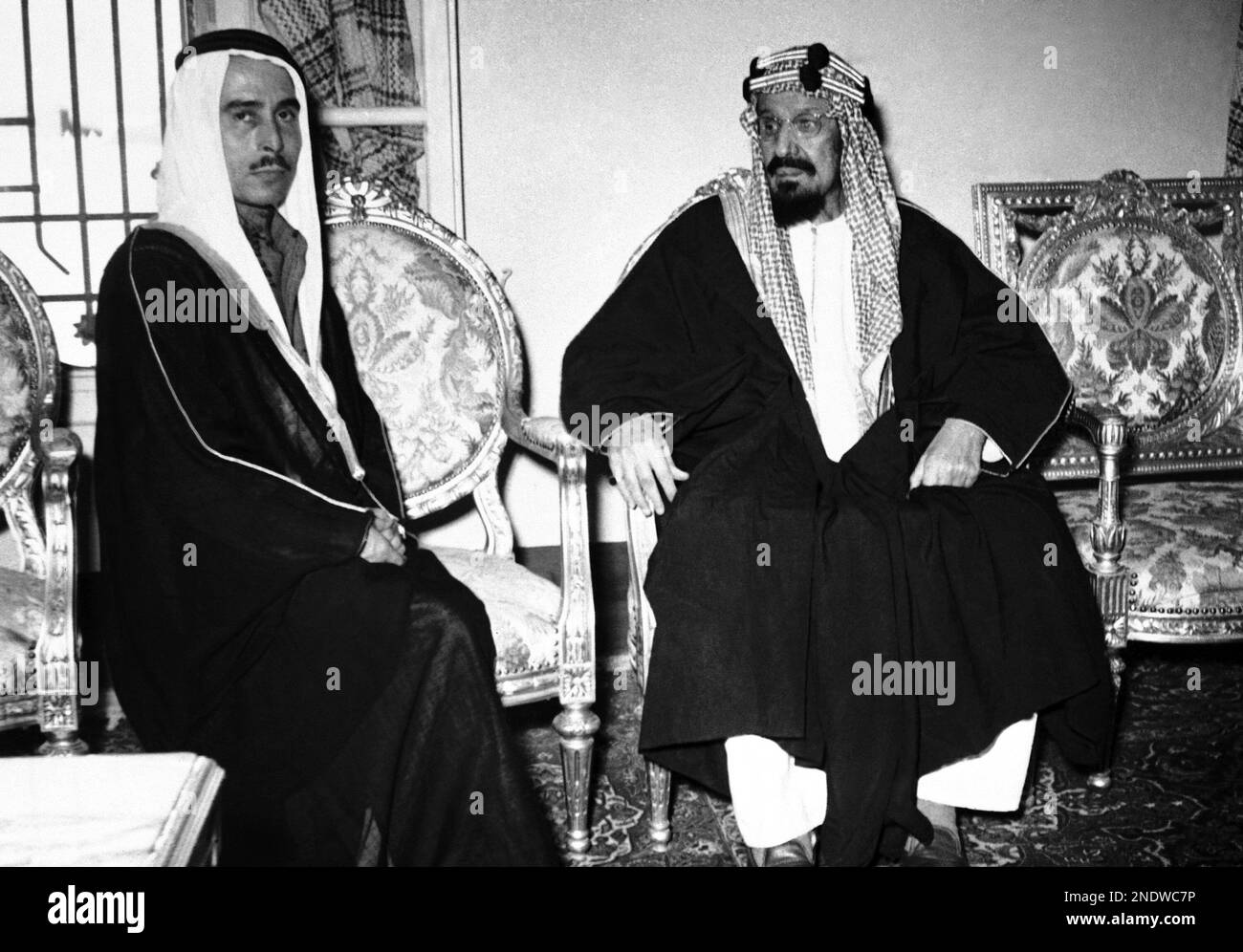 King Talal of Jordan, left, with King of Saudi Arabia Abdul Aziz Ibn ...