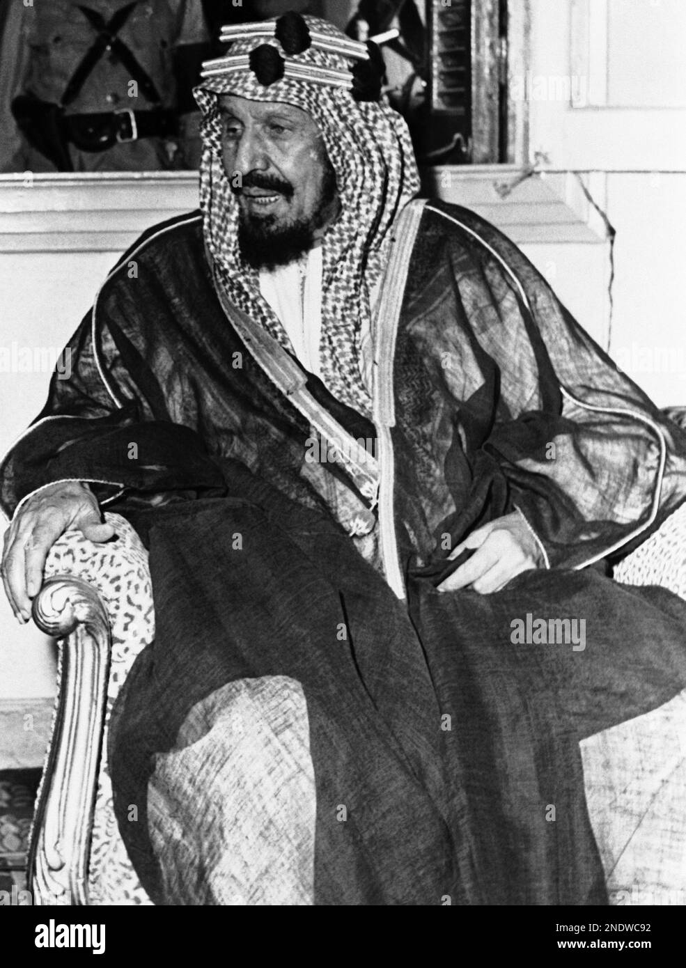 King of Saudi Arabia Abdul Aziz Ibn Saud entertains pilgrams to a ...