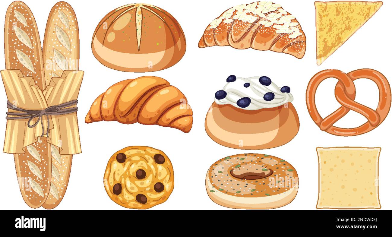 Set of bread and pastry bakery products illustration Stock Vector Image & Art - Alamy
