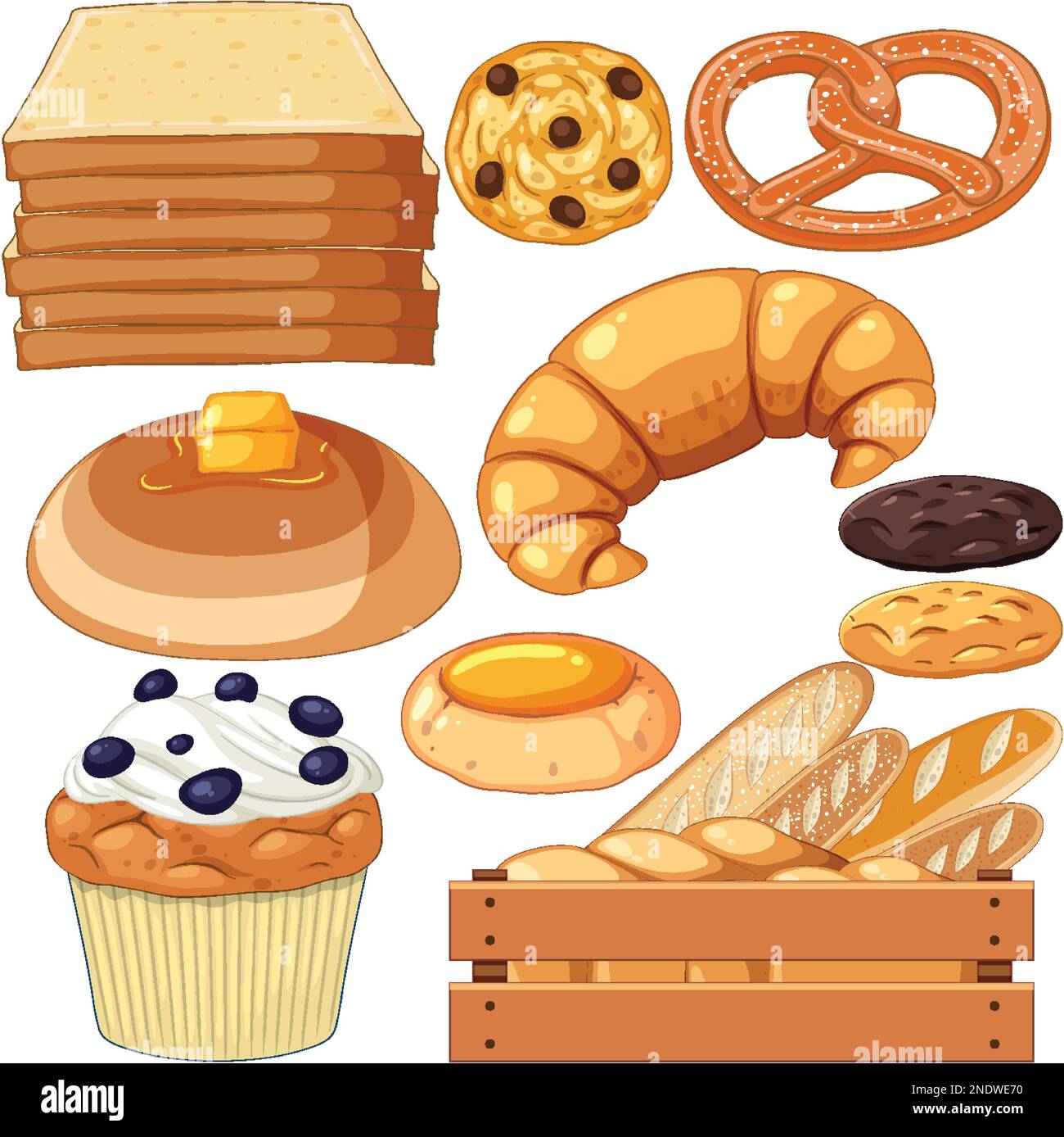 Set of bread and pastry bakery products illustration Stock Vector Image ...