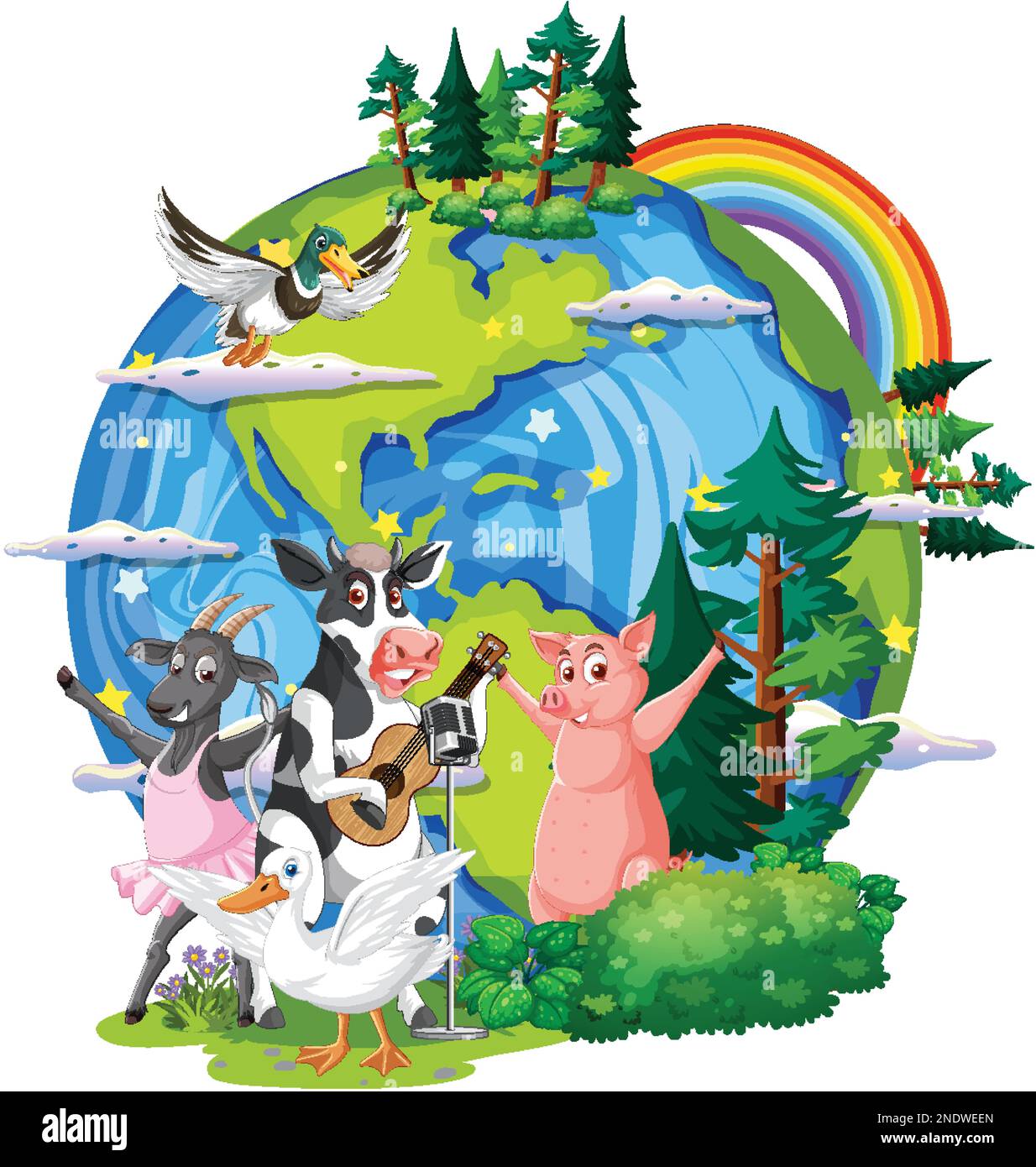 Animals on the planet earth illustration Stock Vector Image & Art - Alamy