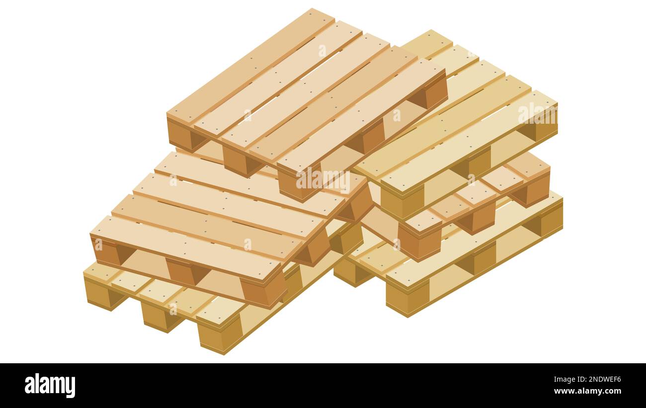 Pile of dropped isometric pallets for packaging and transportation ...