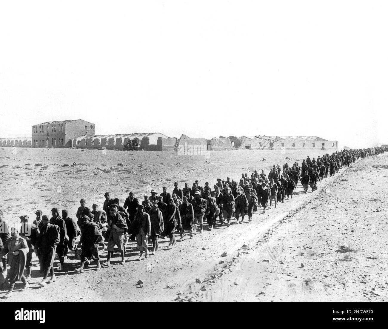Column of Italian prisoners is on the march under British guard, after ...