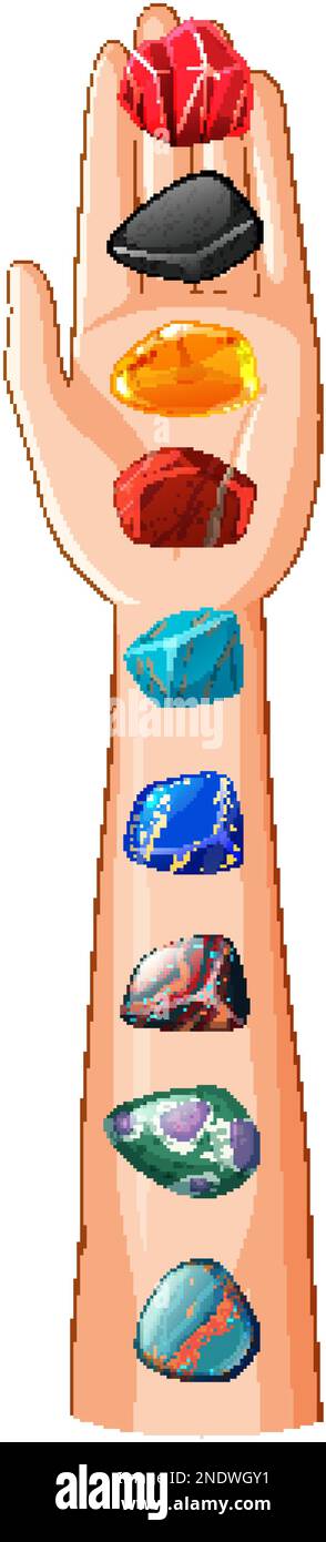 Healing crystals or gemstones on human arm illustration Stock Vector ...