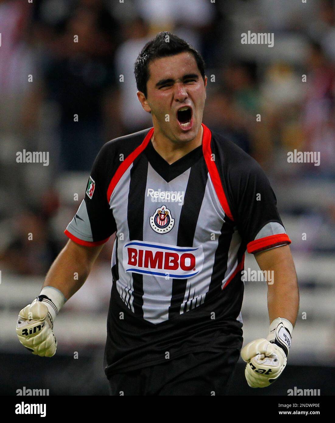 Mexico's Chivas' goalkeeper Liborio Sanchez celebrates his team's goal ...