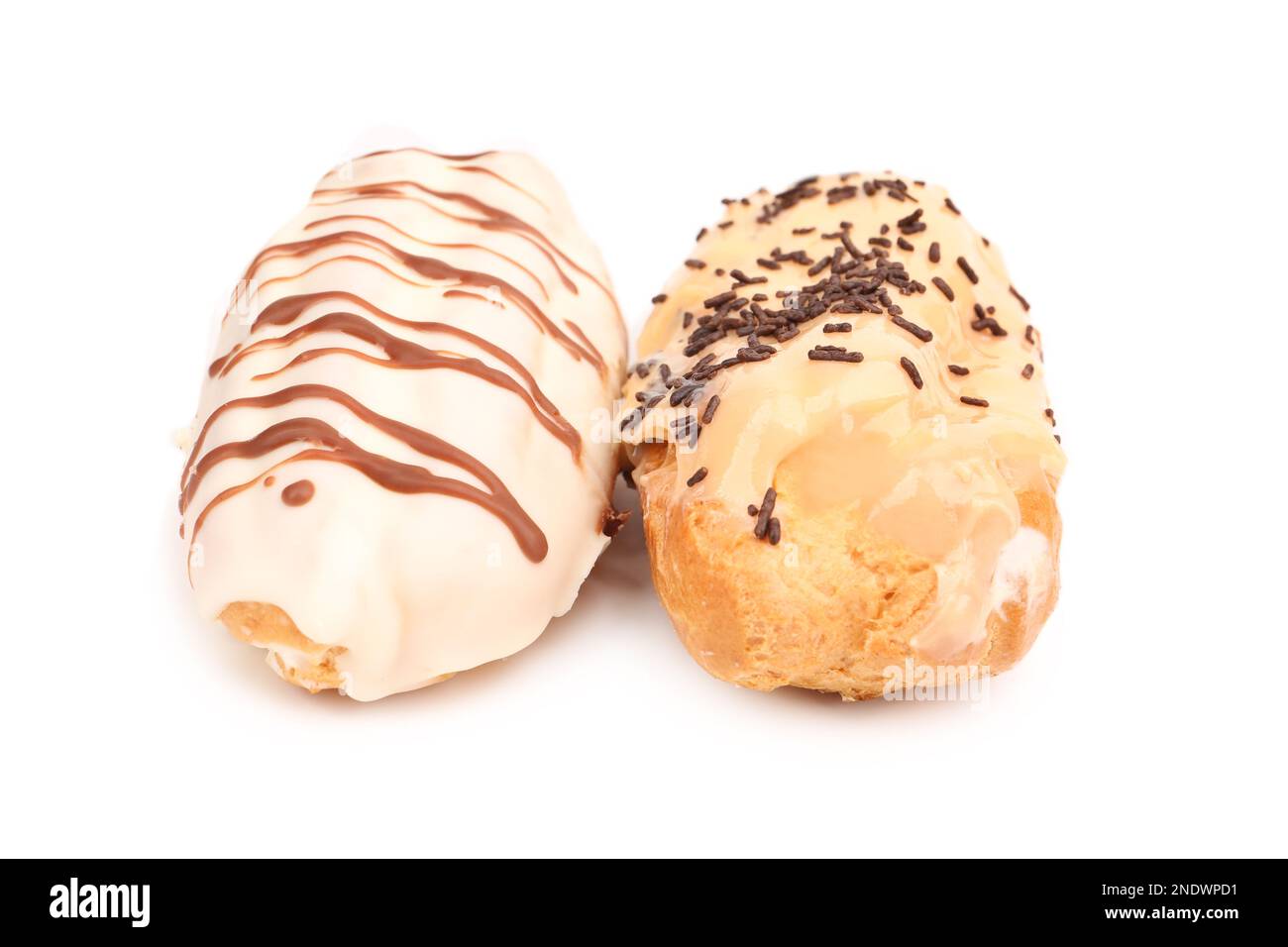 Yummy eclairs isolated on white background Stock Photo - Alamy