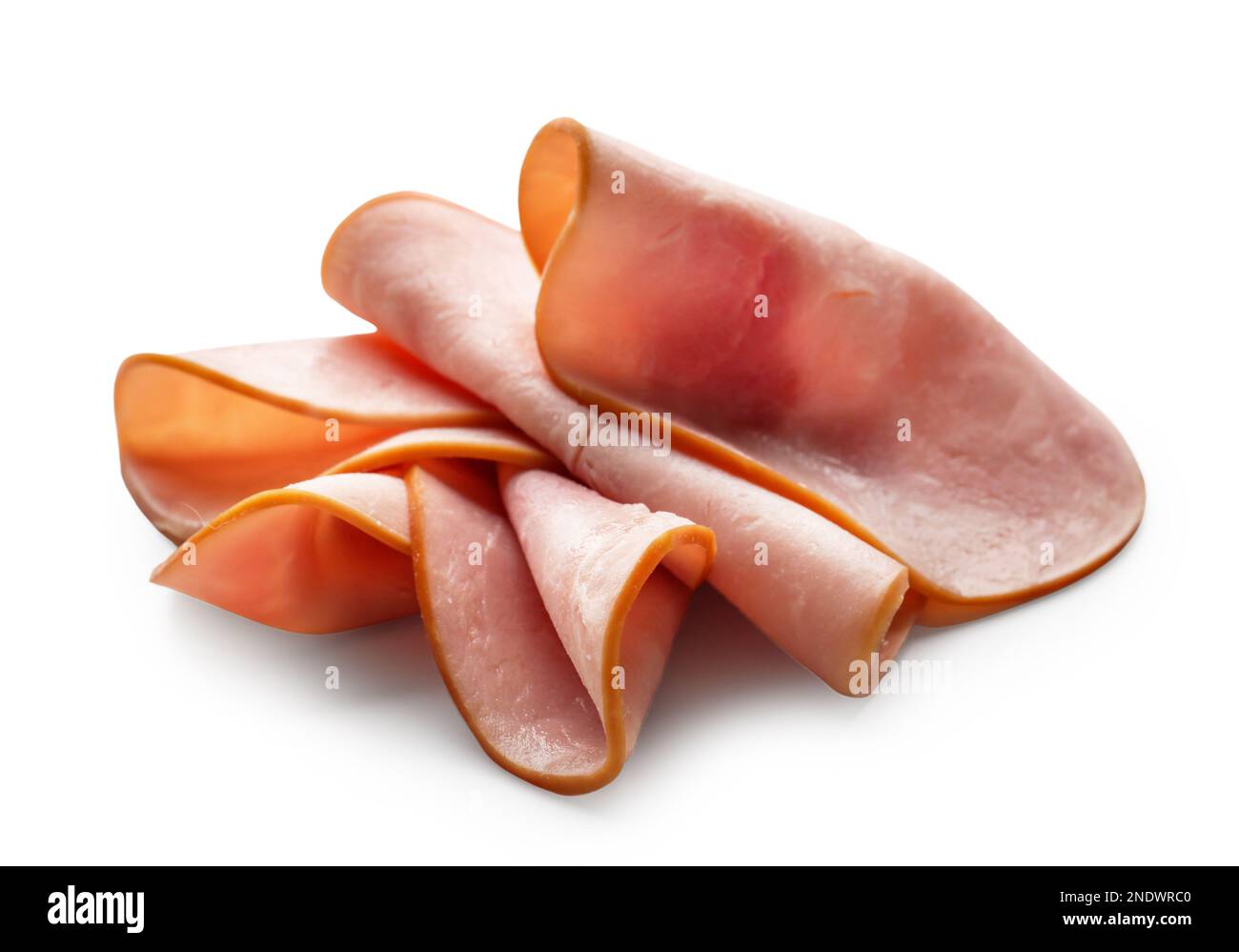 Delicious ham slices isolated on white background Stock Photo - Alamy