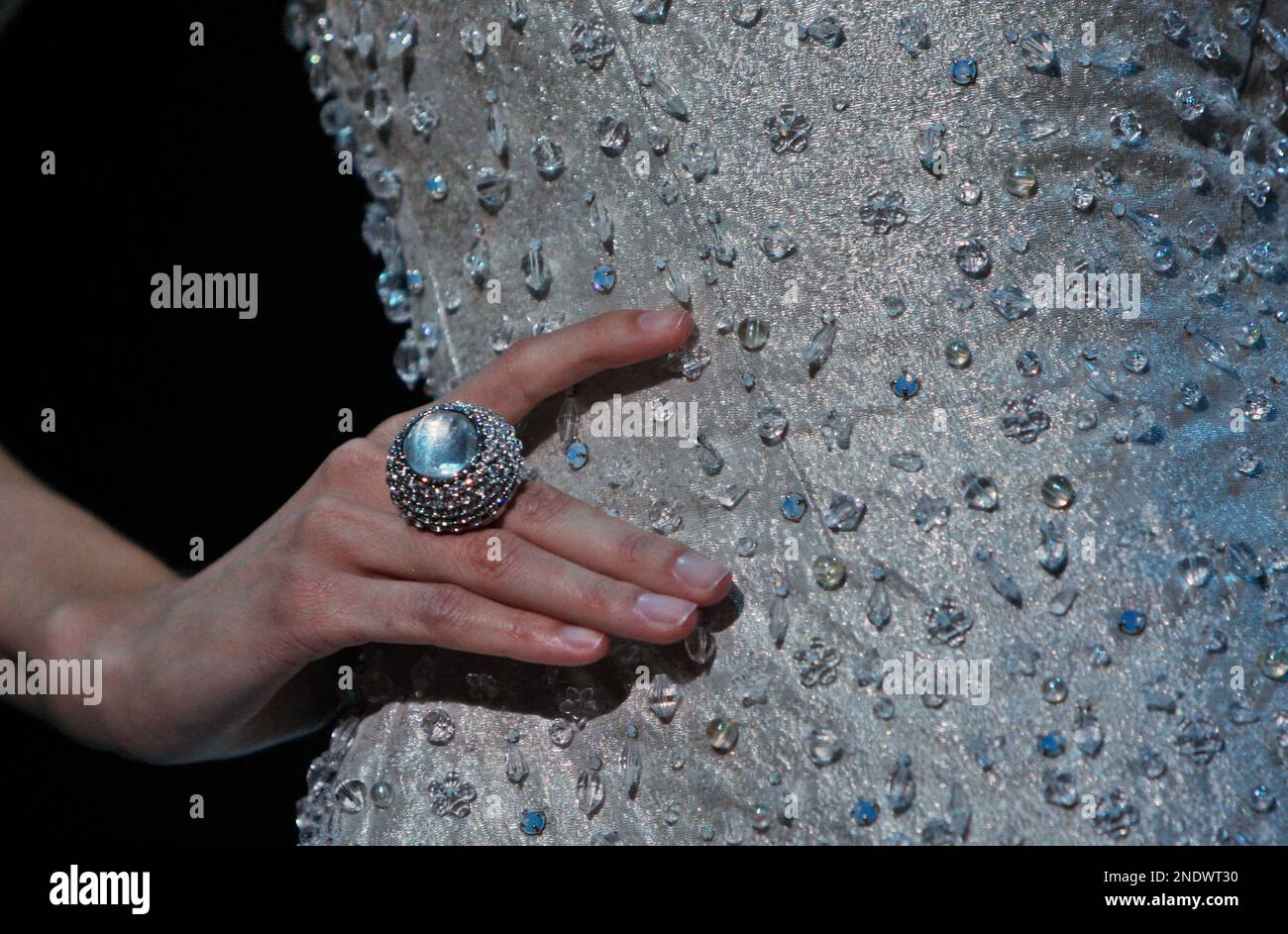 A model presents a creation by Italian designer Giorgio Armani during a ...