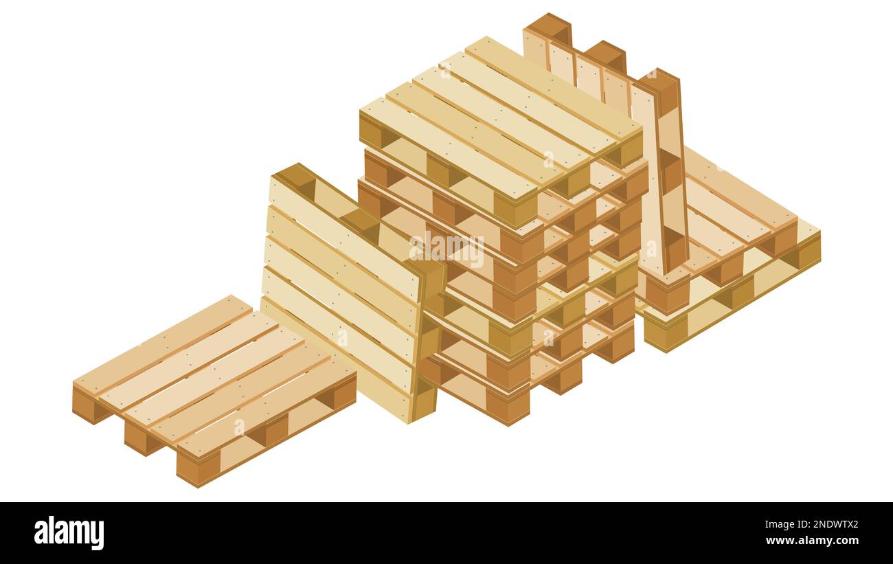 Stack of isometric pallets for warehouse packaging and transportation ...