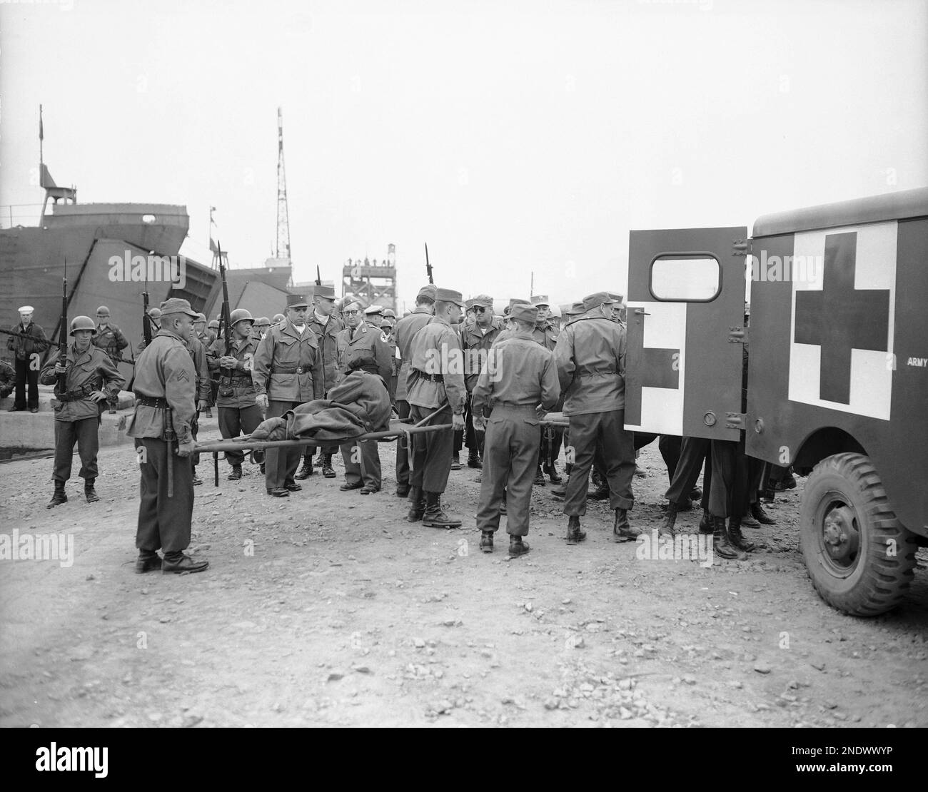 Brig Gen. Lionel McGarr, left, center, command of prisoner of war ...