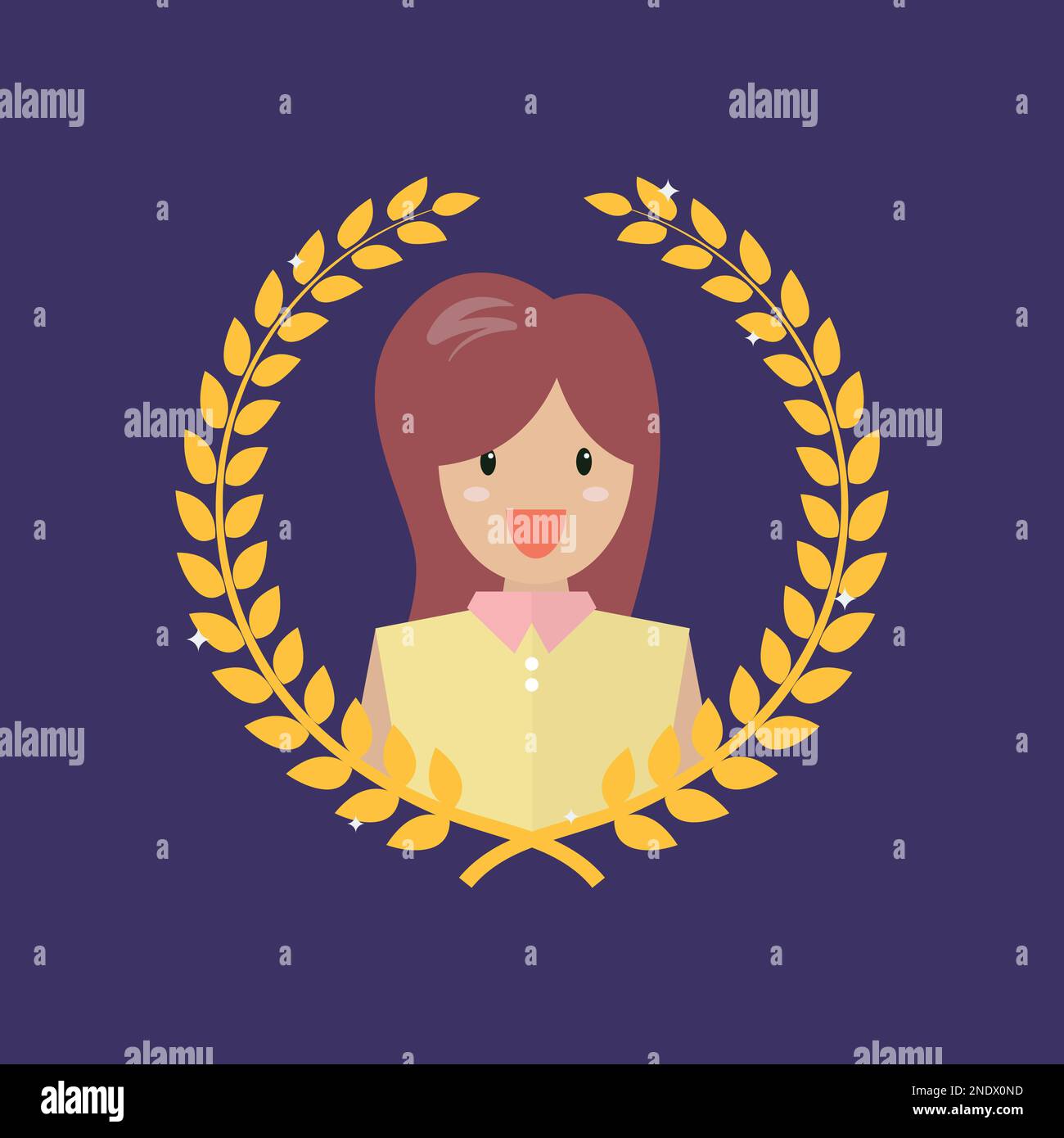 Honor woman with golden wreath. Employee of the week. Vector ...