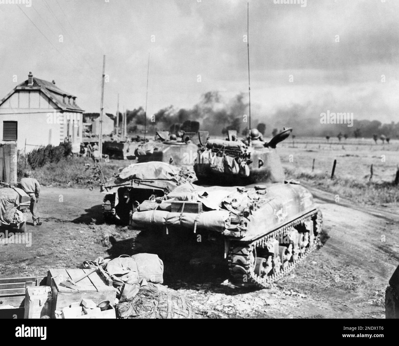 American armor fans out for battle positions near Gelin in the fight to ...