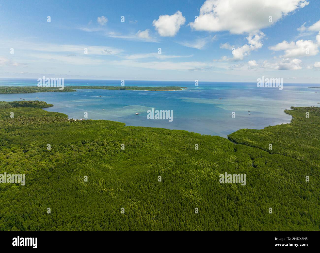 Aerial drone of coastline of Balabac Island and the blue sea. Palawan ...