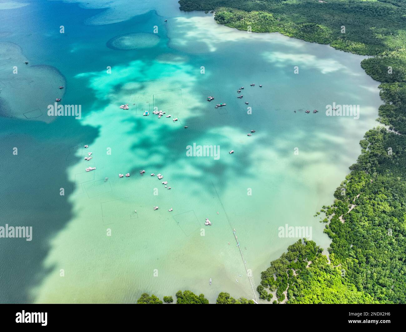 Bay with turquoise water and boats. Balabac, Palawan. Philippines Stock ...