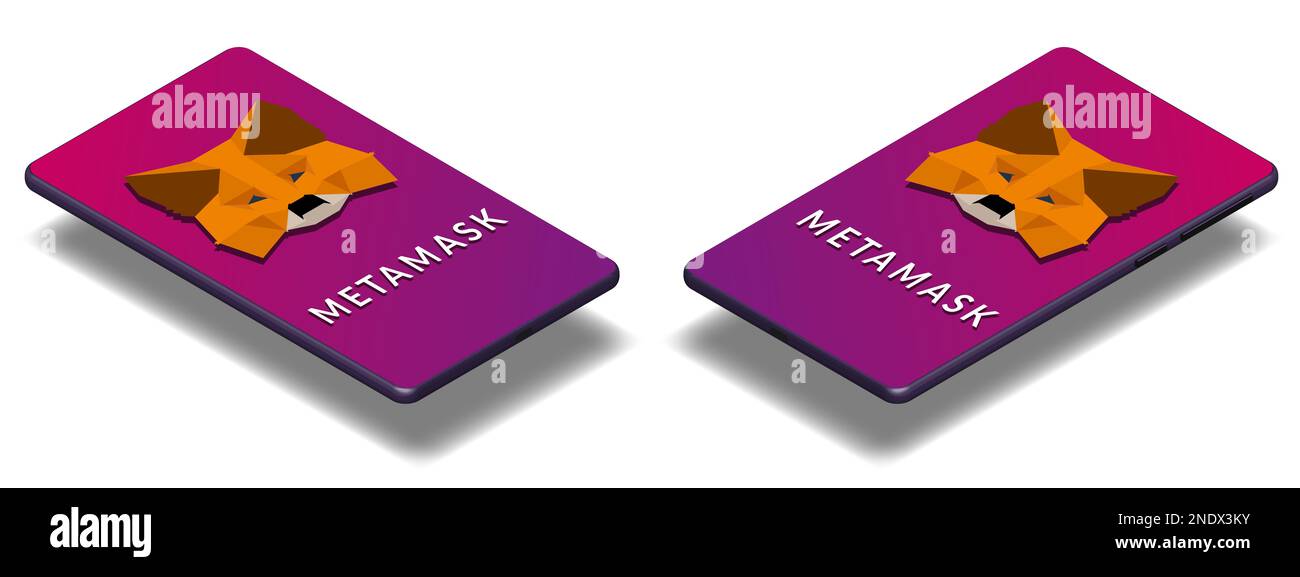 MetaMask isometric logo on cellphone top view isolated on white ...