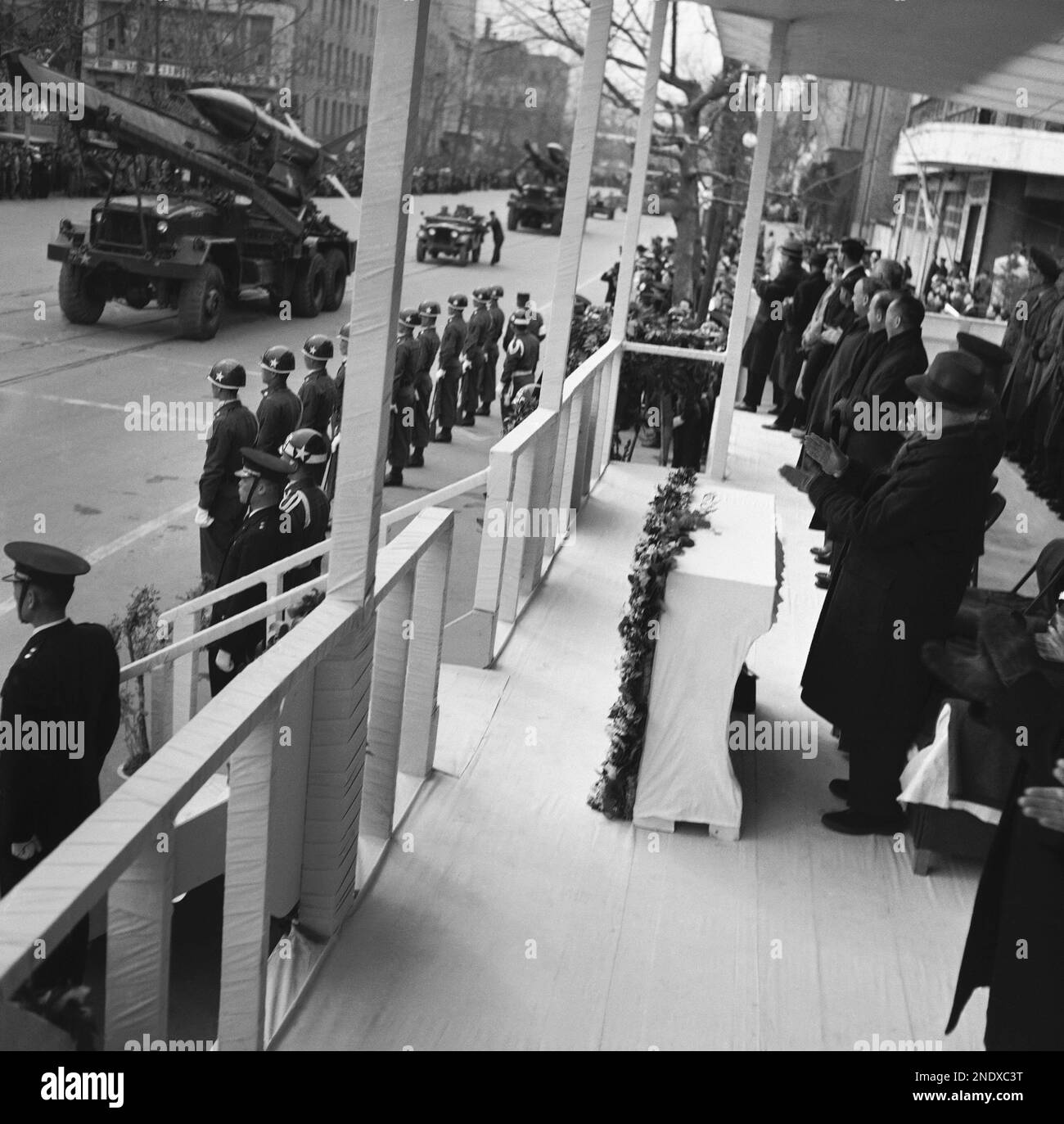 President Syngman Rhee, celebrating his 83rd birthday reviewed a parade ...