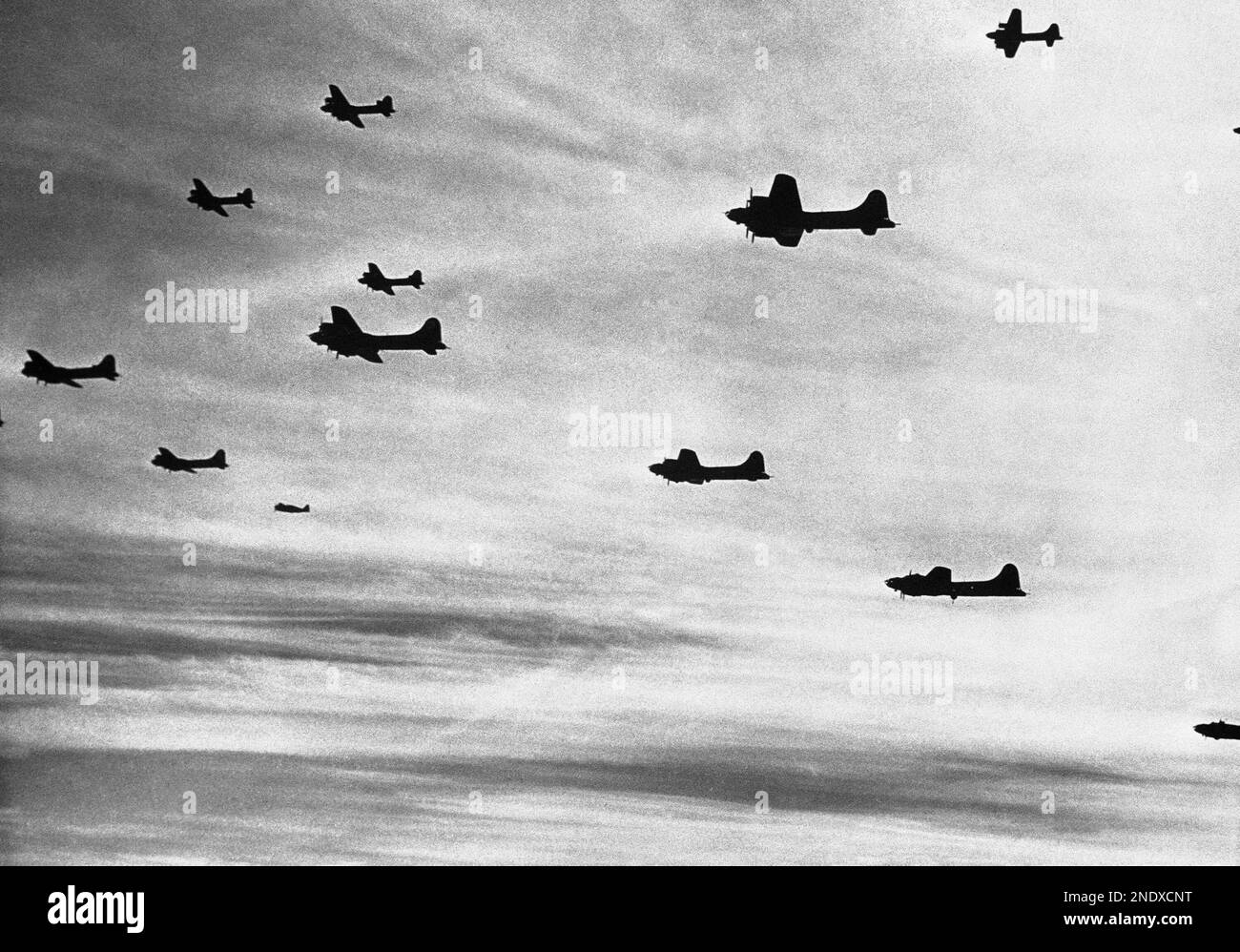A flight of Flying Fortresses returning to their base somewhere in ...