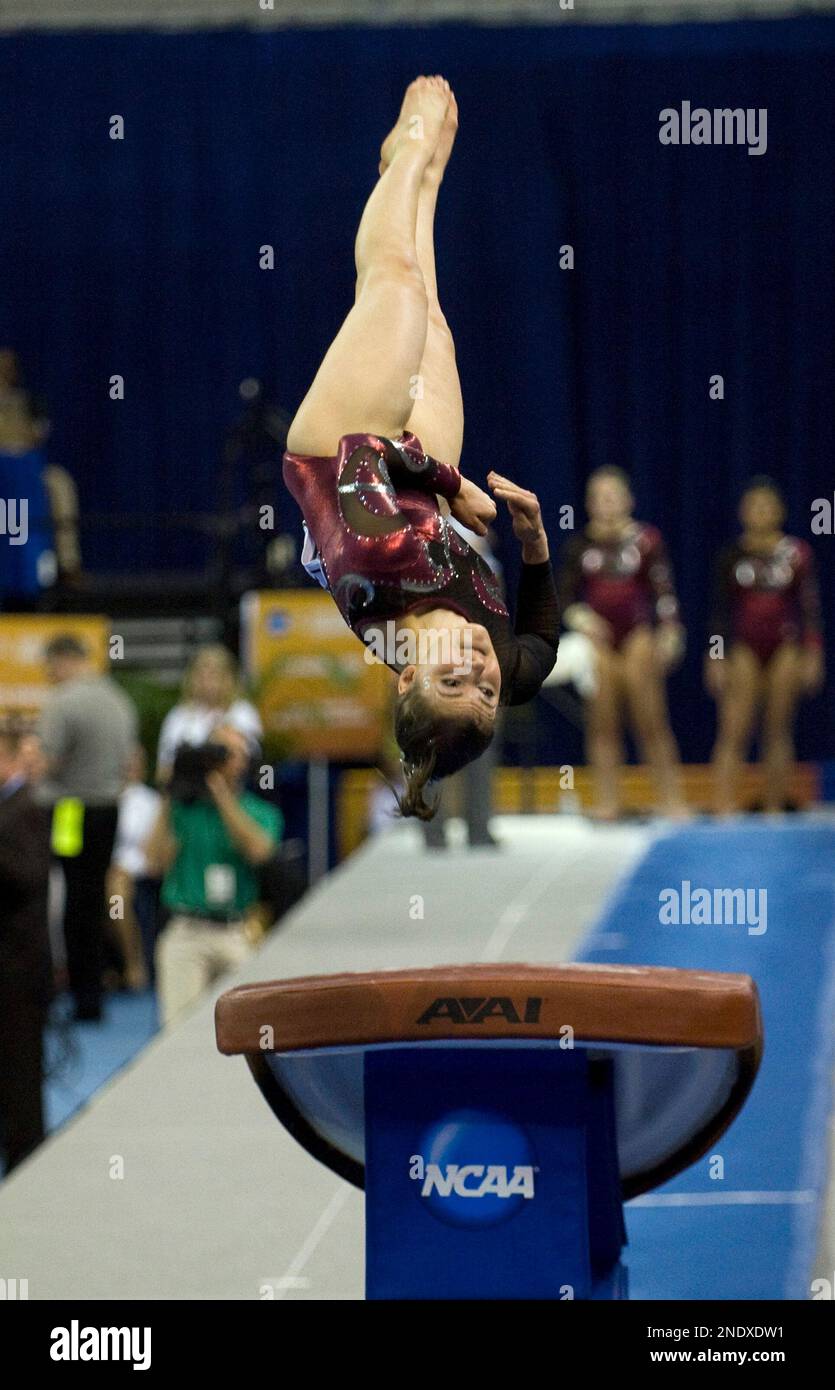 Stanford's Carly Janiga competes in the vault during the NCAA ...