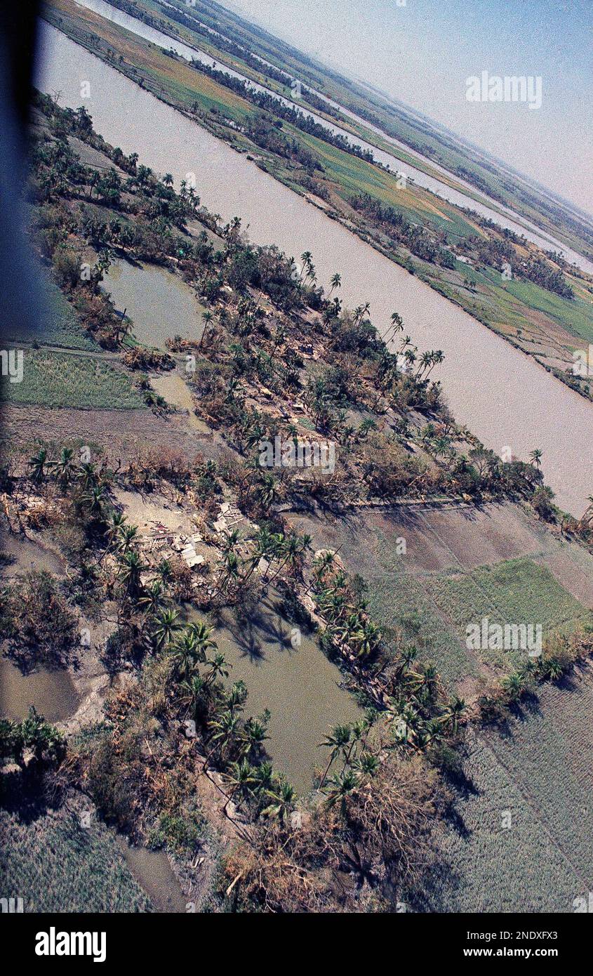 Ruined farm fields are shown in this aerial view in the aftermath of ...