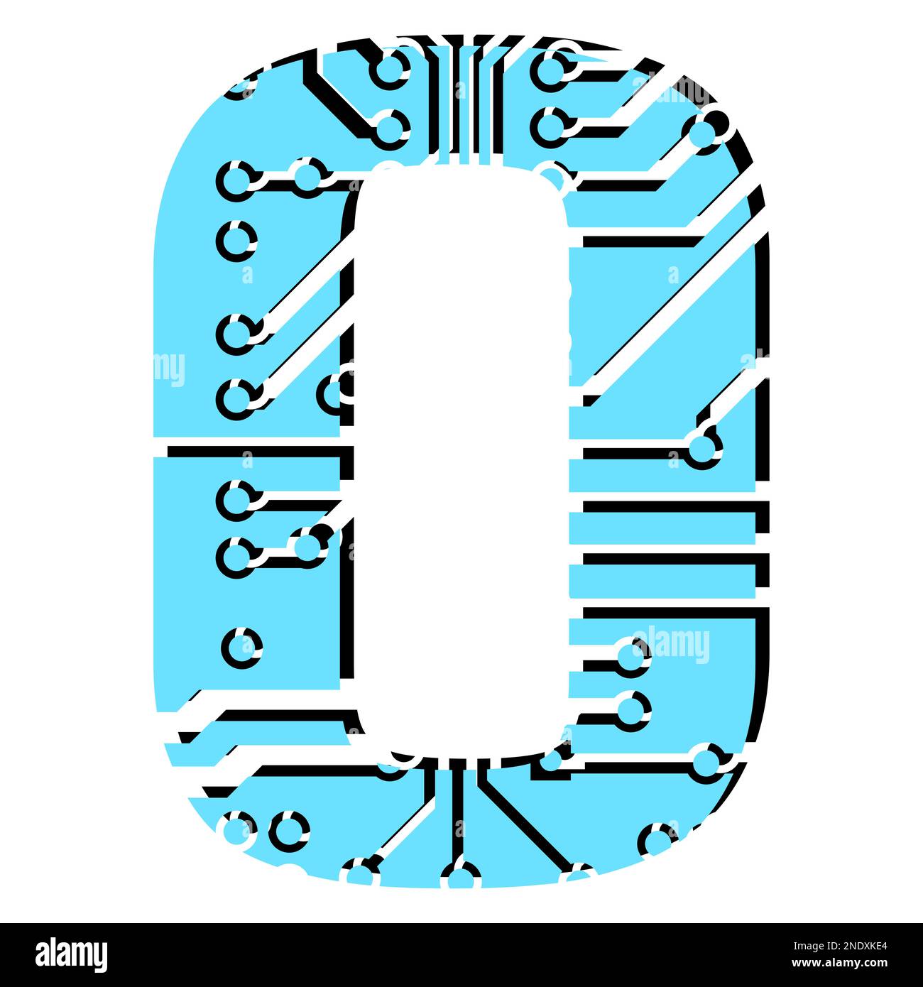 Digit 0 perforated with PCB circuit board tracks isolated on white ...