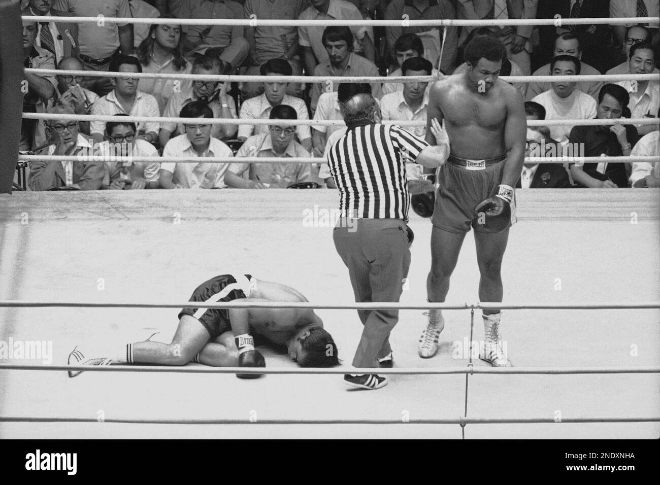 Referee Jay Edson, Phoenix, Ariz., sends George Foreman to his corner ...