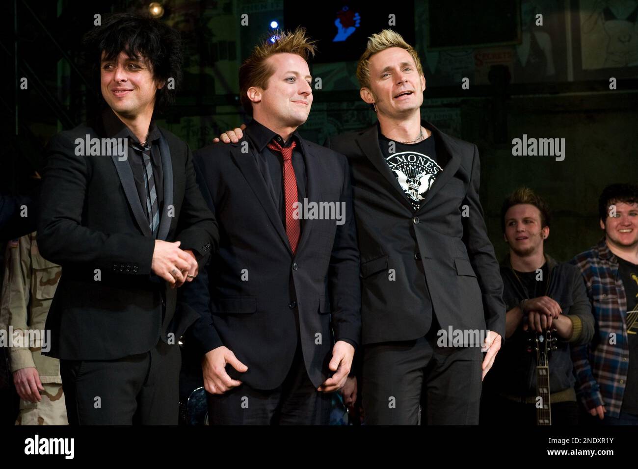 Green Day members Billy Joe Armstrong, Tre Cool and Mike Dirnt appear ...