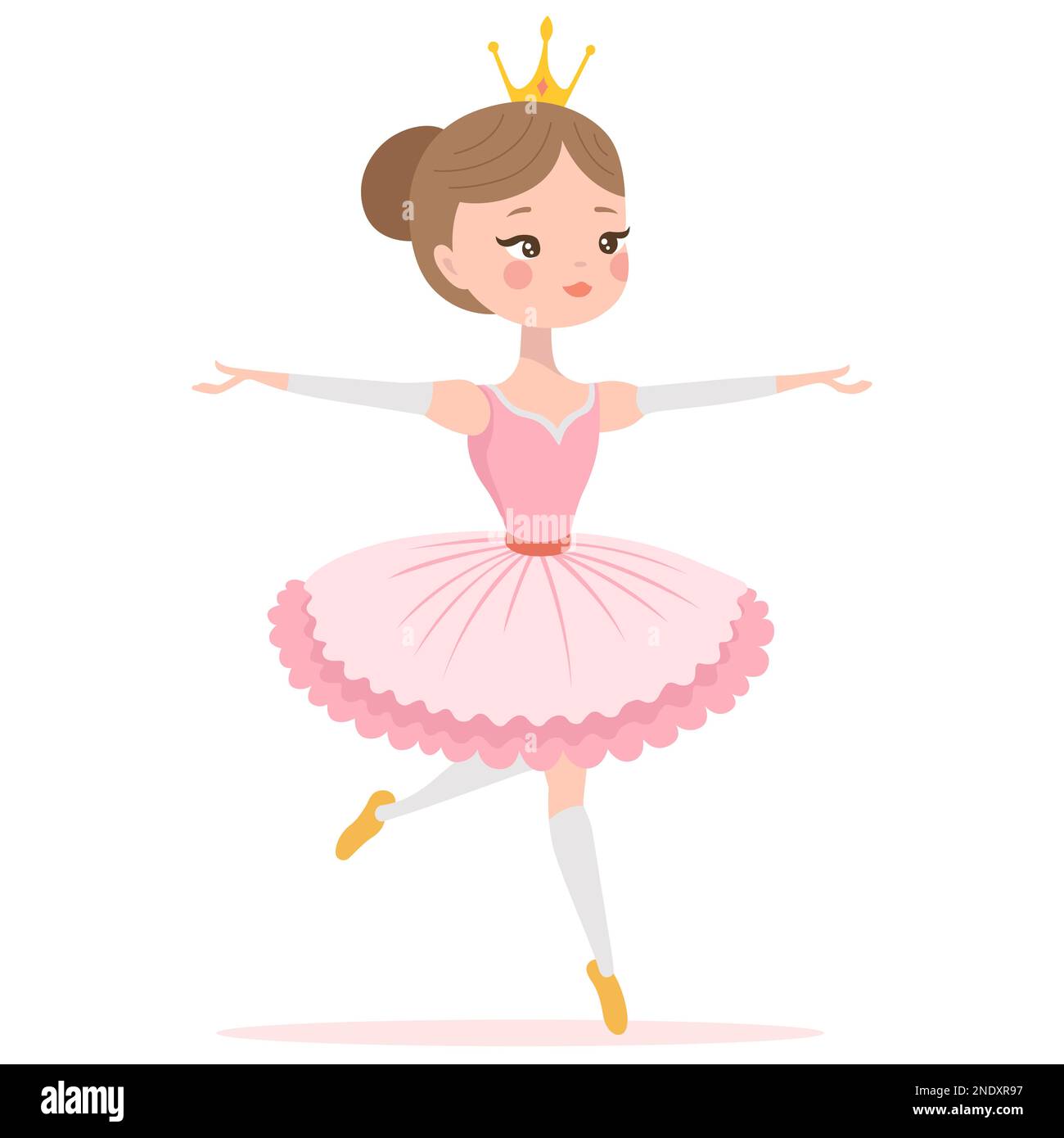 a cute young ballerina in a pink dress dances a dance. flat vector ...