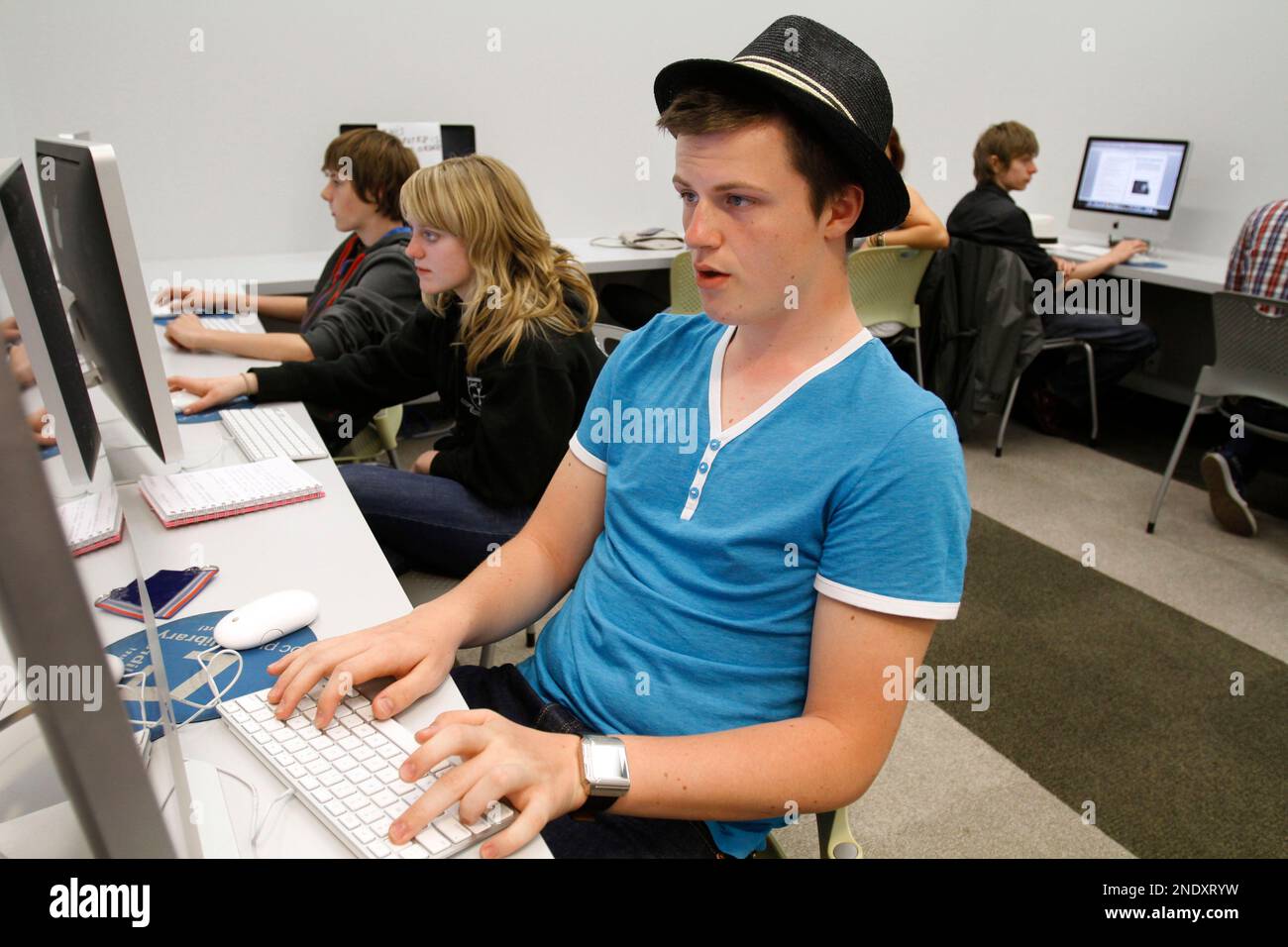 Students from Britain's Bede Sixth Form College, Matthew Stinthorpe, 16, Stephanie Mitchell, 17 ...