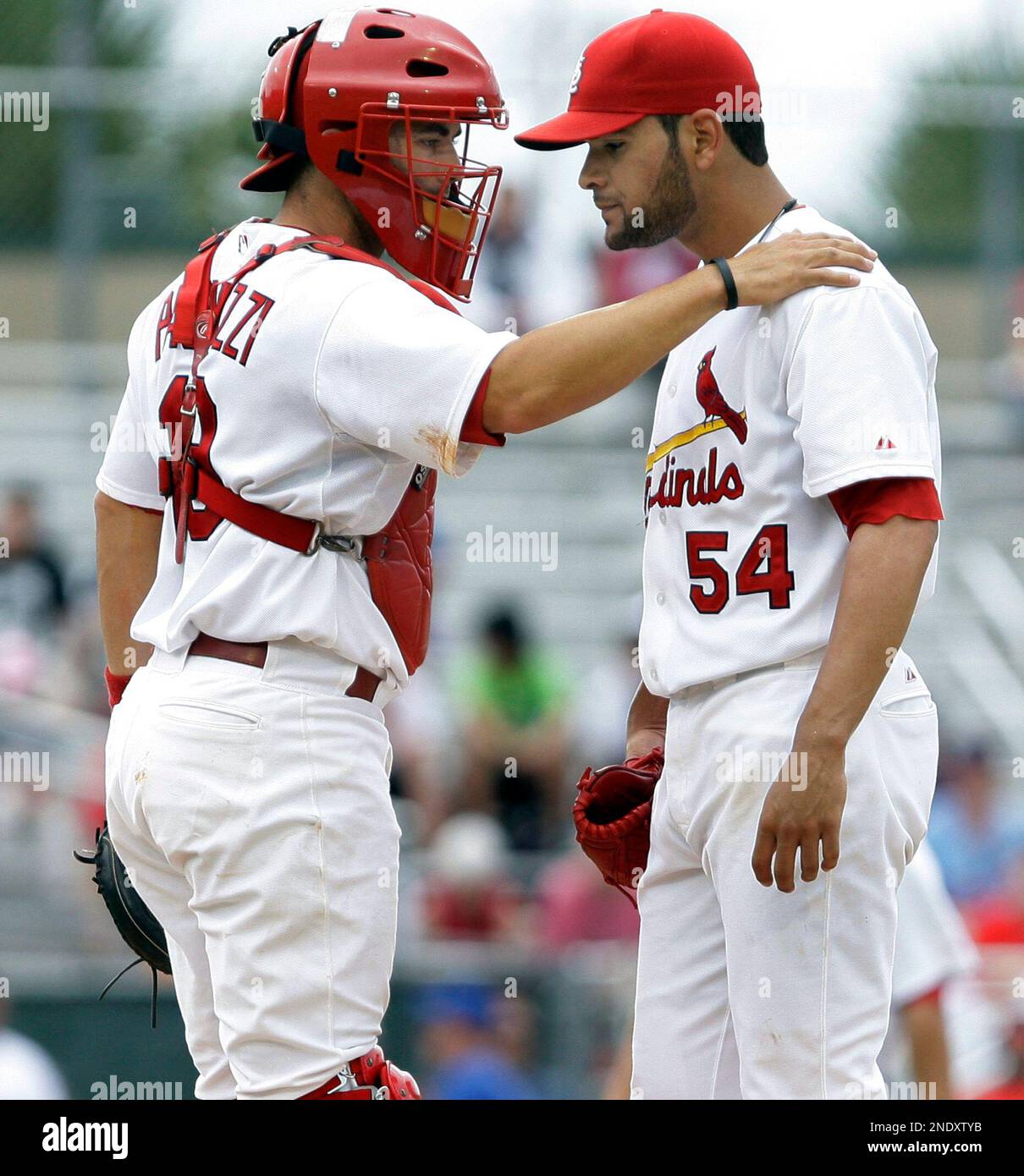 St. Louis Cardinals Matt Pagnozzi, left, and Jaime Garcia during the ...