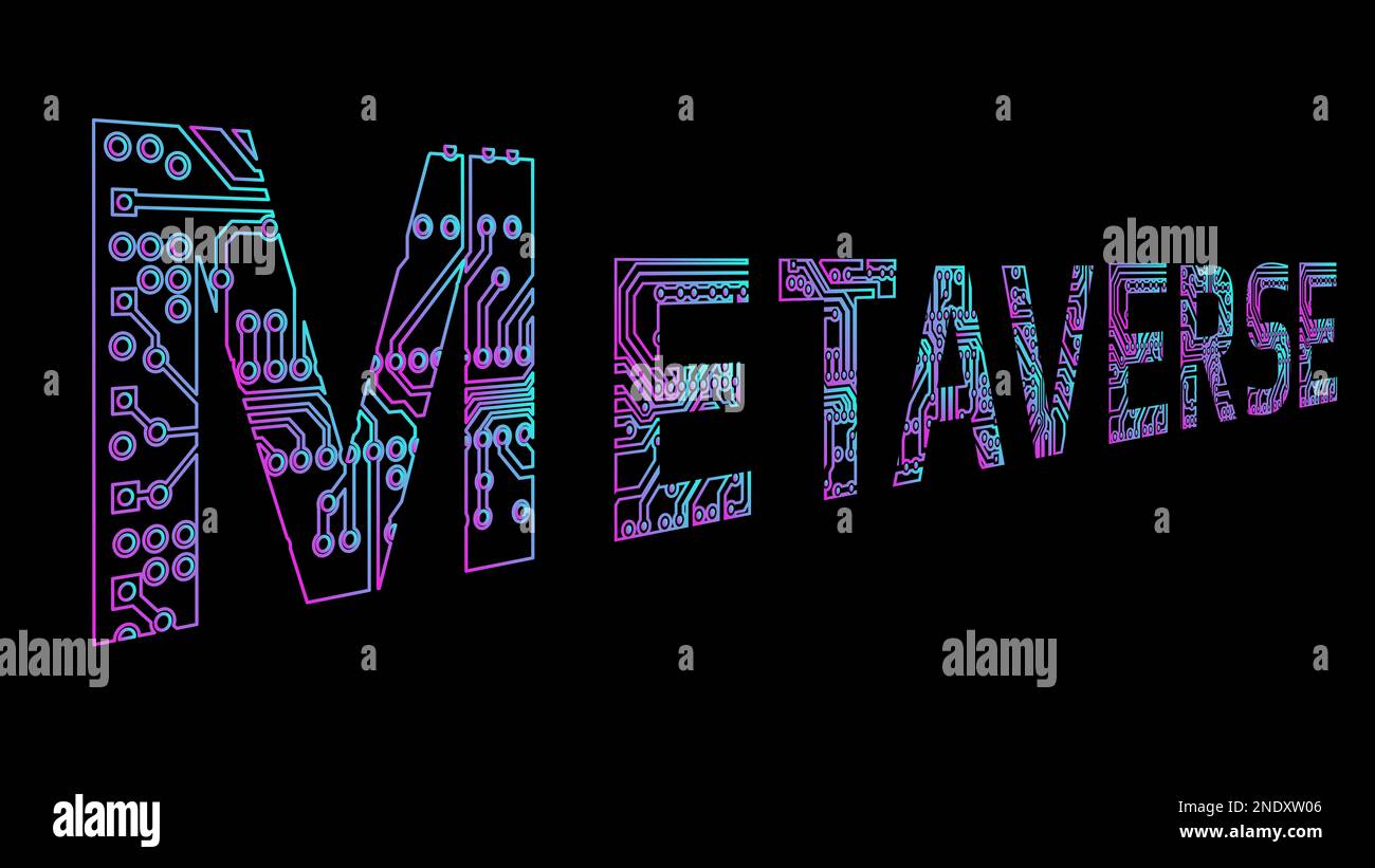 Colorful word Metaverse outline in perspective isolated on black ...