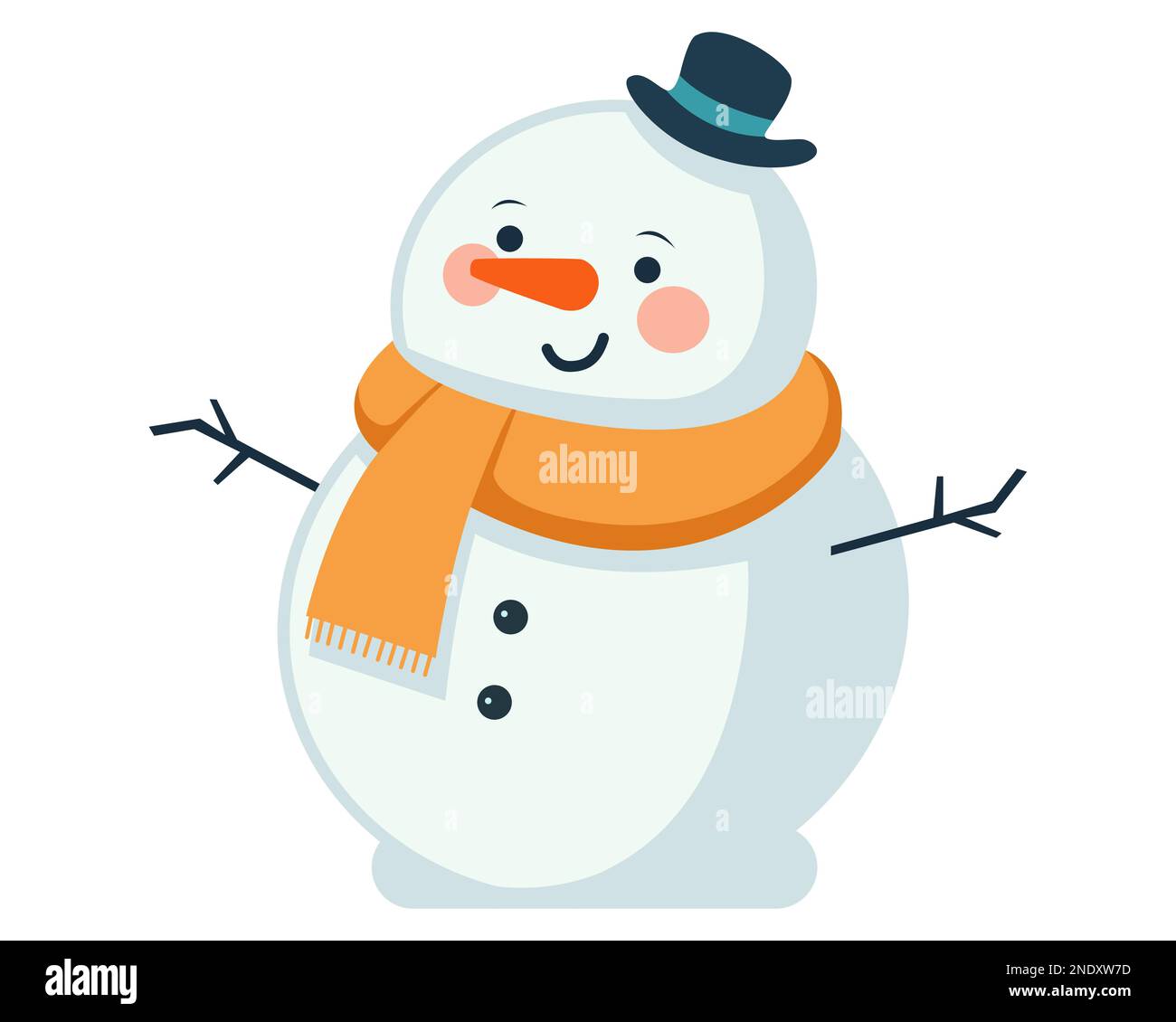 cute snowman made of snow with a carrot and a hat. flat vector ...