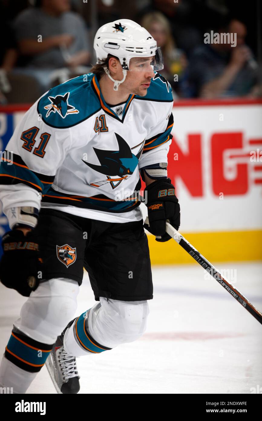 San Jose Sharks right winger Jed Ortmeyer warms up before facing the ...