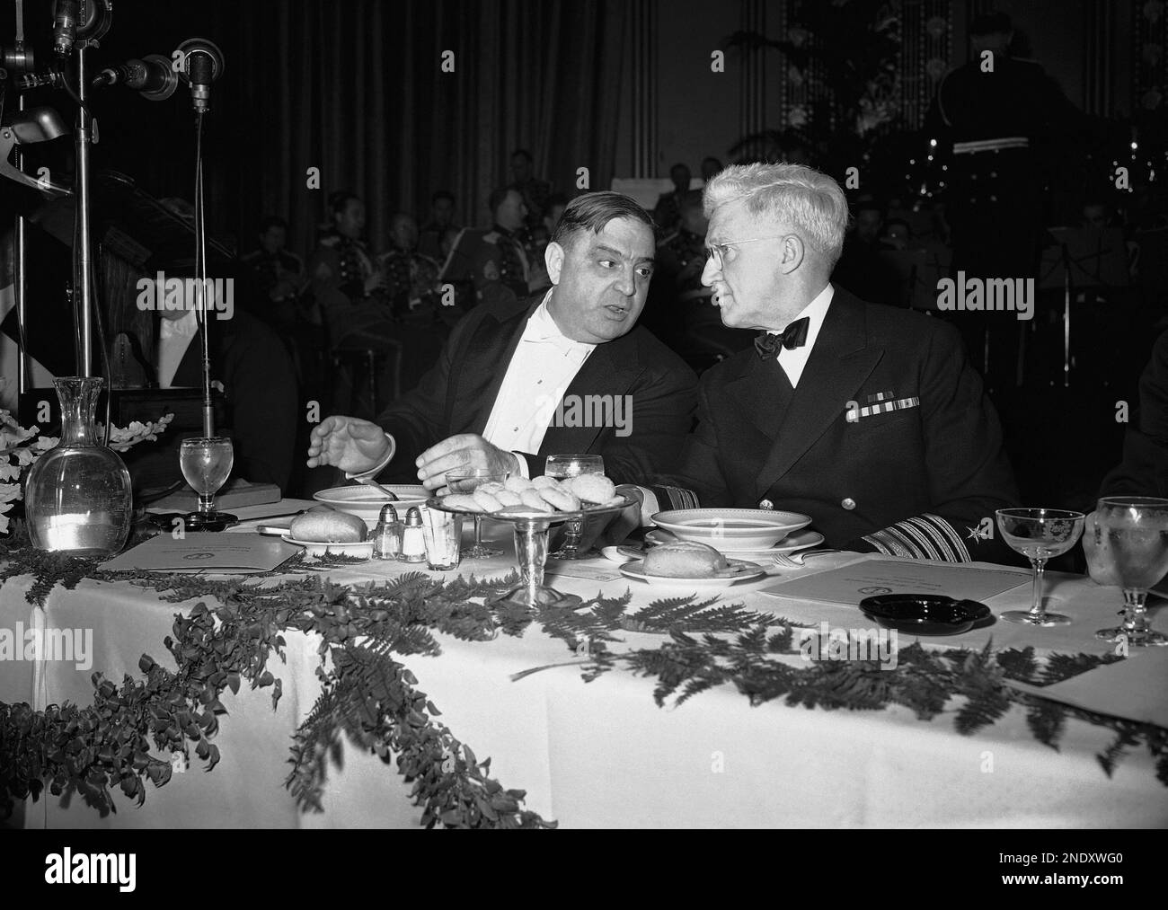 Mayor Fiorello H. La Guardia, left, chats with Admiral Harold R. Stark ...