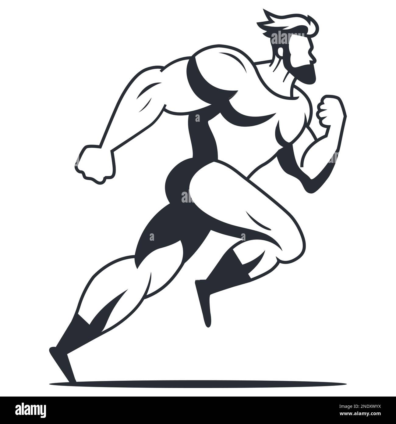 black icon of inflated male runner. sportsman runs the distance. flat ...