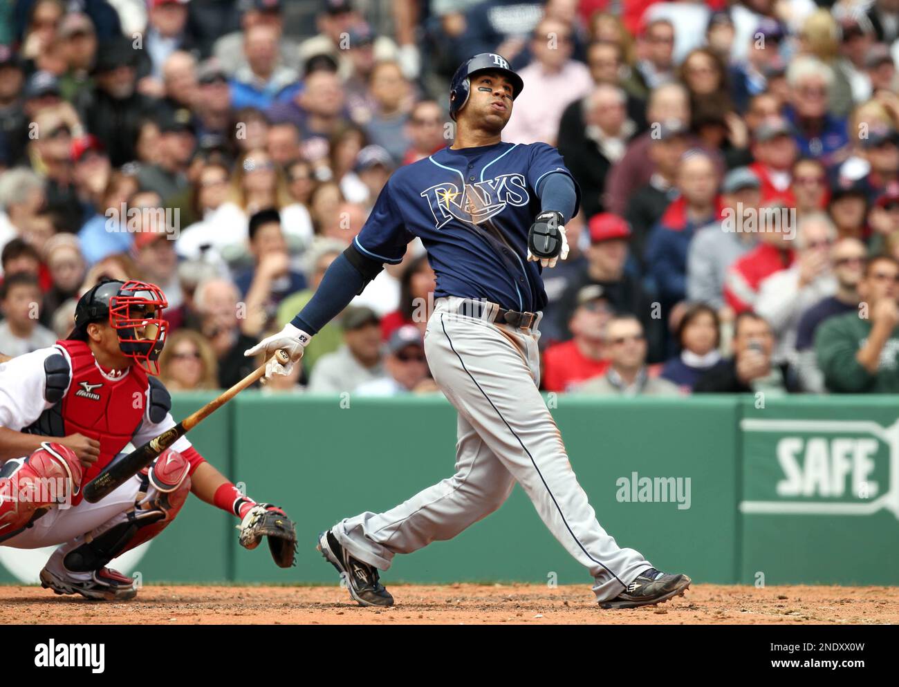 Tampa Bay Rays' Carlos Pena follows through on a hit during a MLB ...