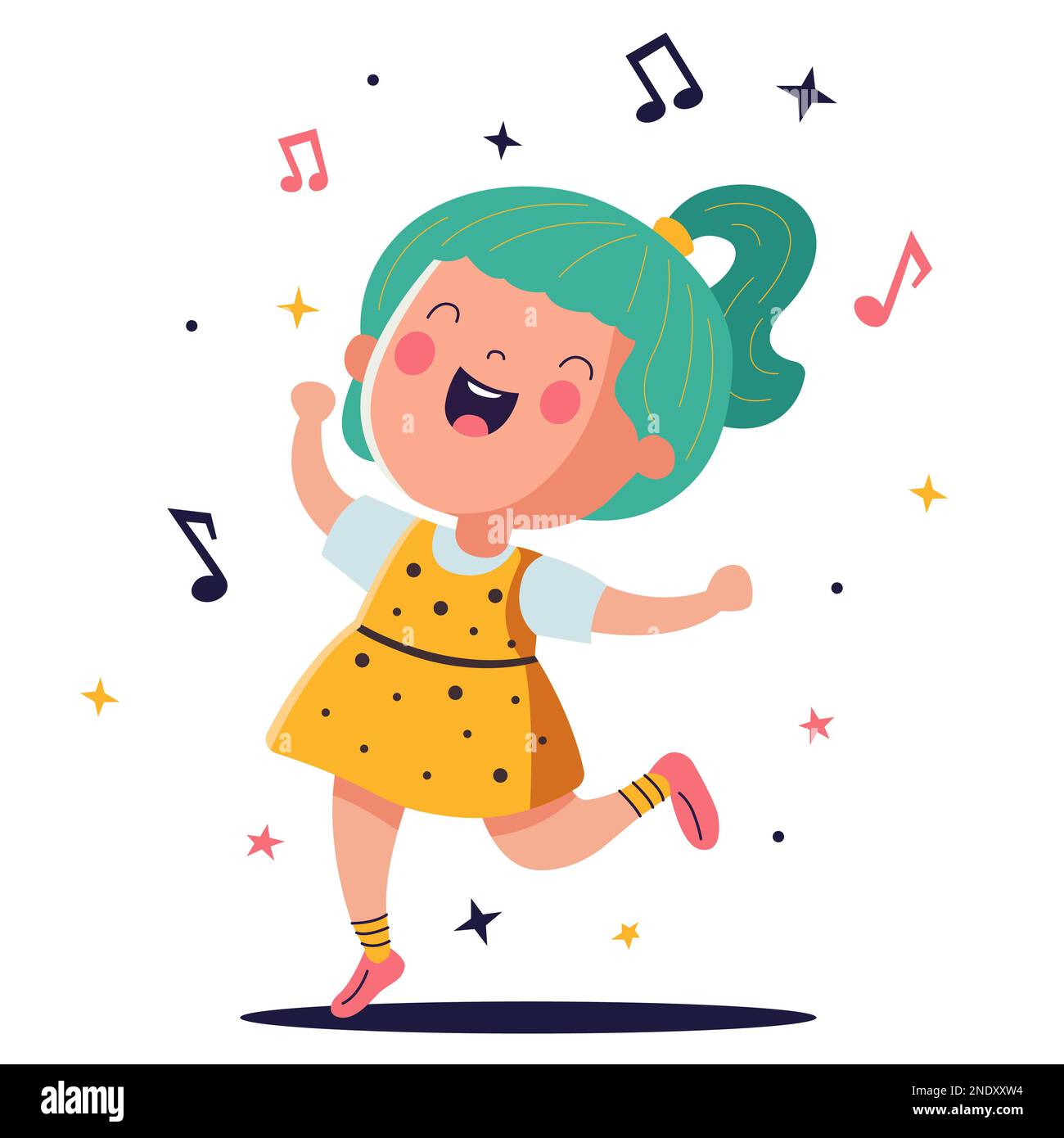 cute girl character dancing to the music. flat vector illustration ...