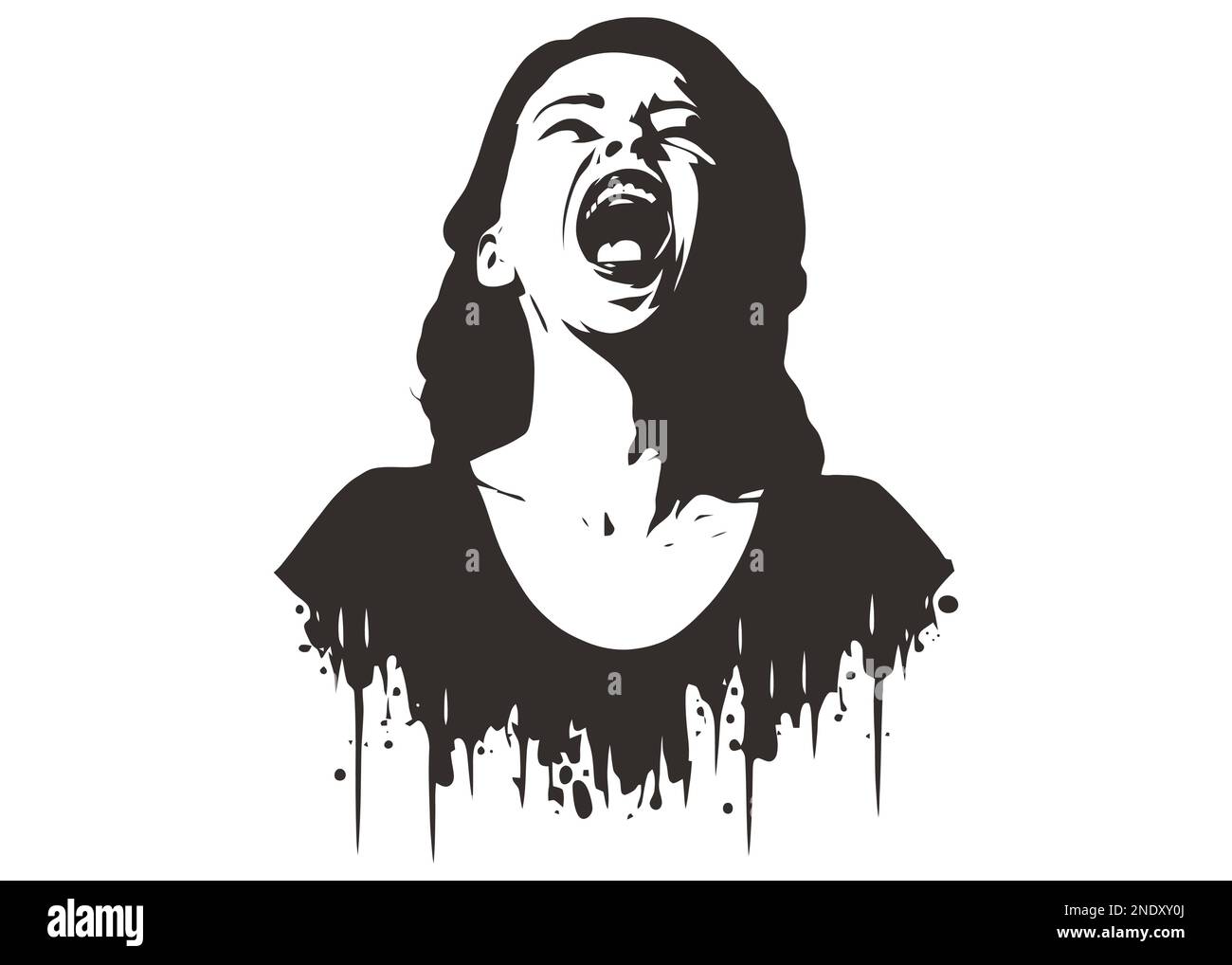 black icon of a woman who screams in pain and resentment. flat vector ...