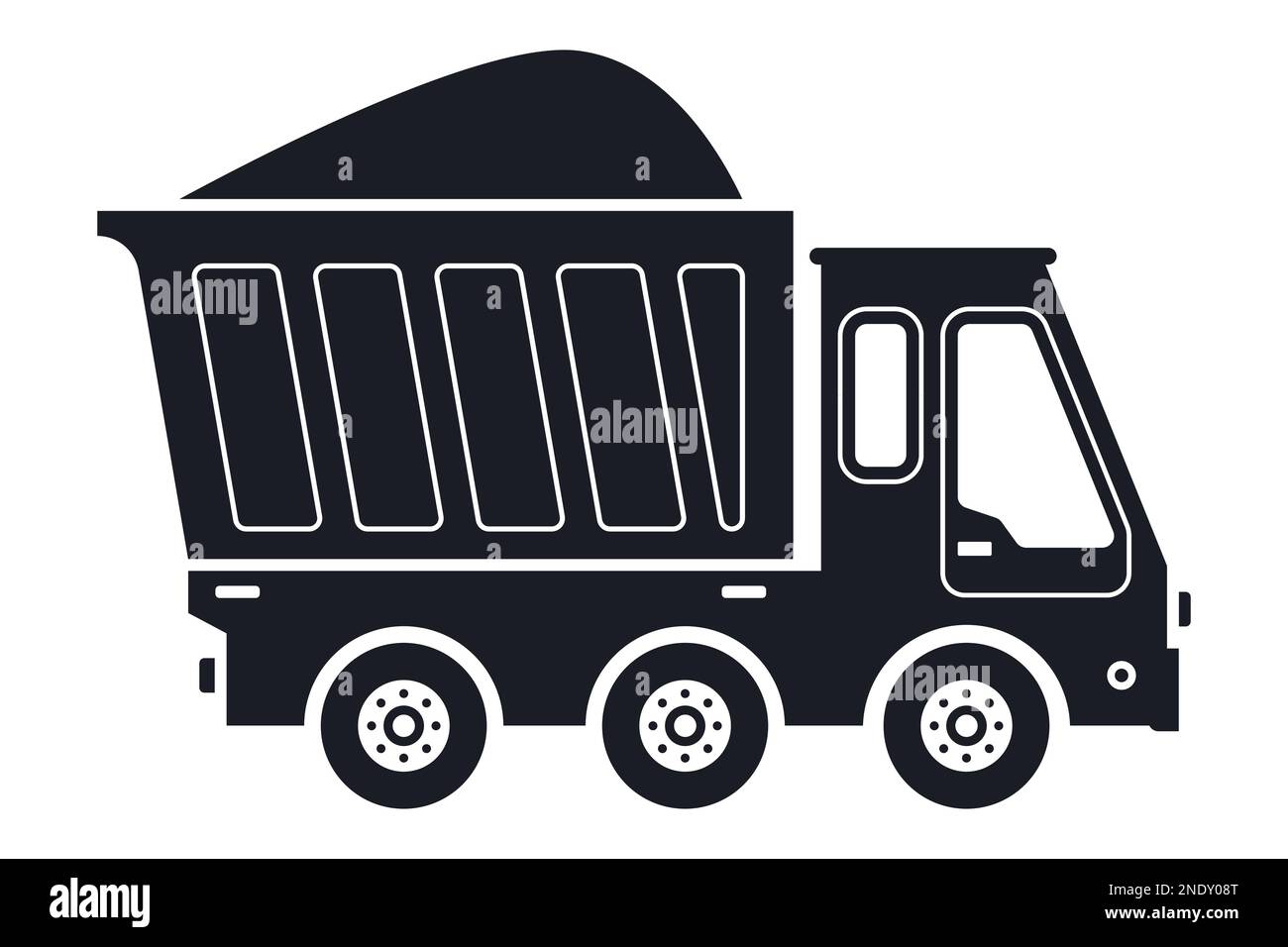 black icon of a truck with an open trunk with a load. flat vector ...