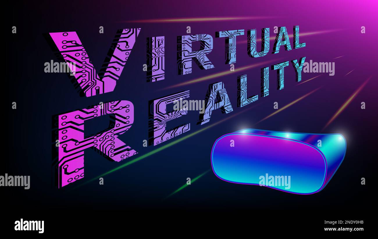Futuristic digital text Virtual Reality with glasses in perspective on ...