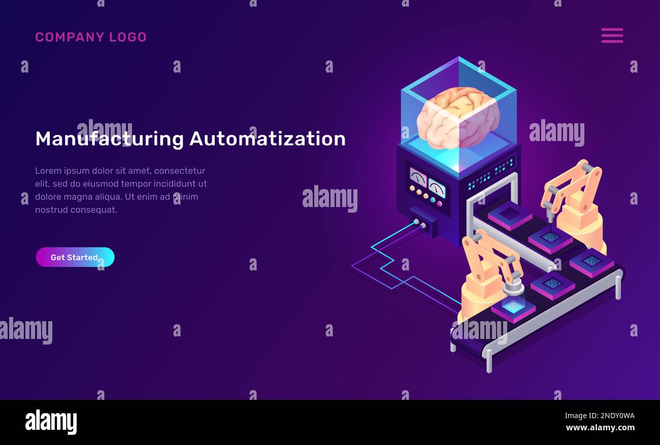 Manufacturing automation isometric concept vector illustration. Artificial Intelligence or ai ...