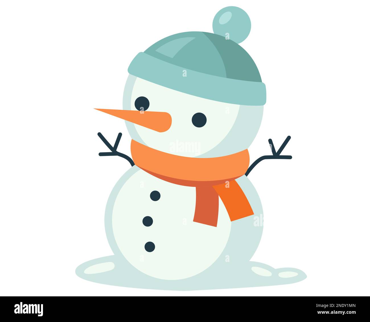 cute snowman made of snow with a carrot and a hat. flat vector ...
