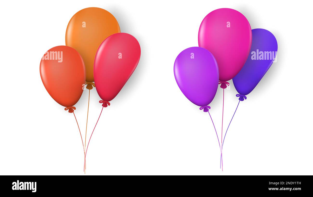 Set of two bundles of three colored balloons with highlights and ...