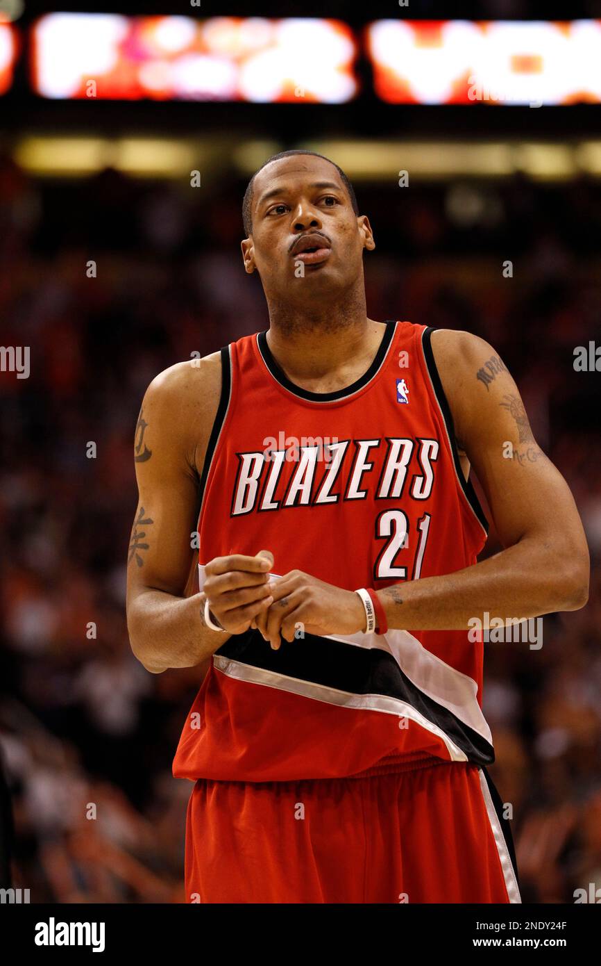 Portland Trail Blazers forward Marcus Camby walks up court during the ...