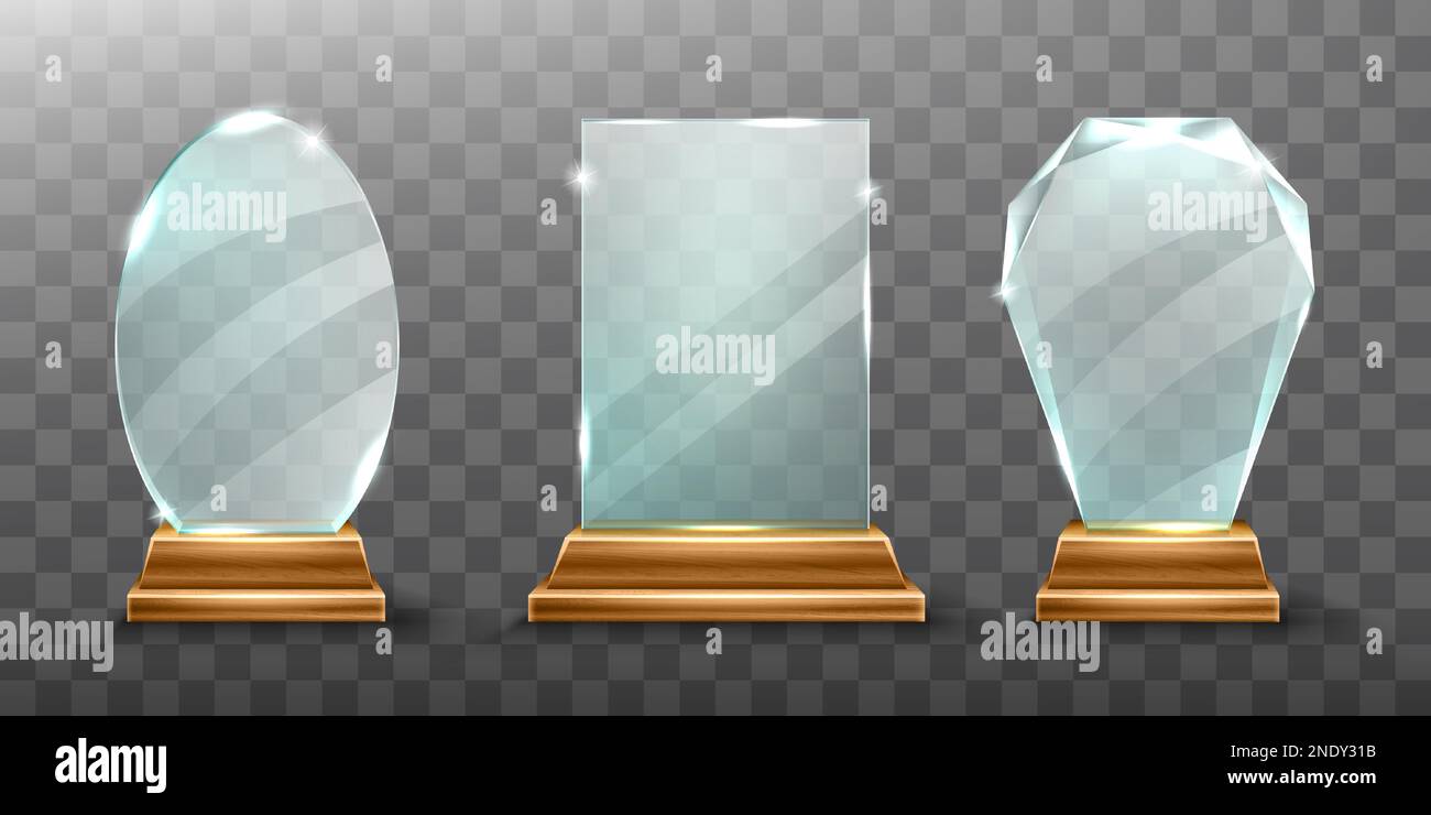 Glass trophy or winner award realistic vector illustration. Transparent ...