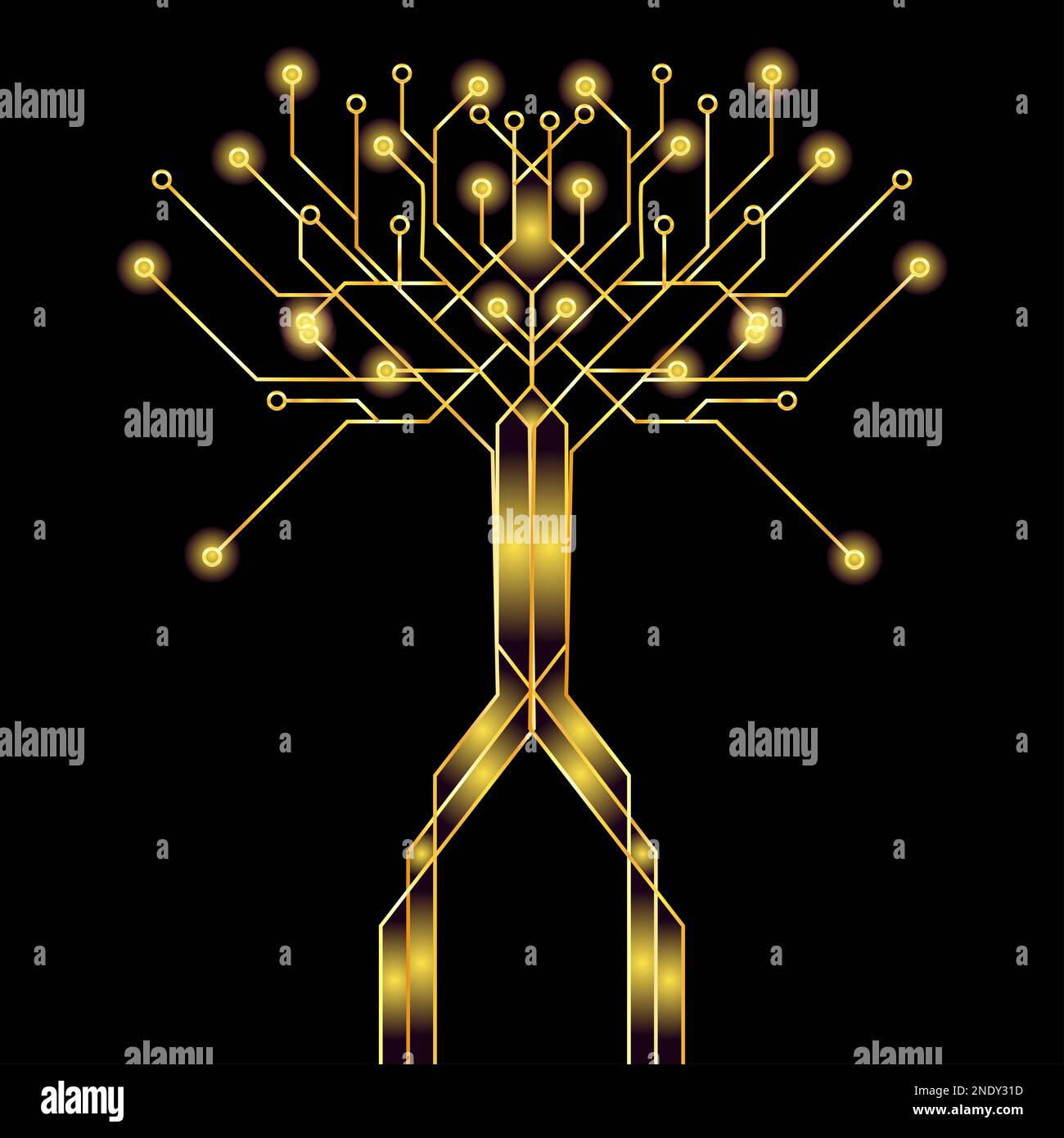 Fancy digital monster made of gold circuit board tracks isolated on ...