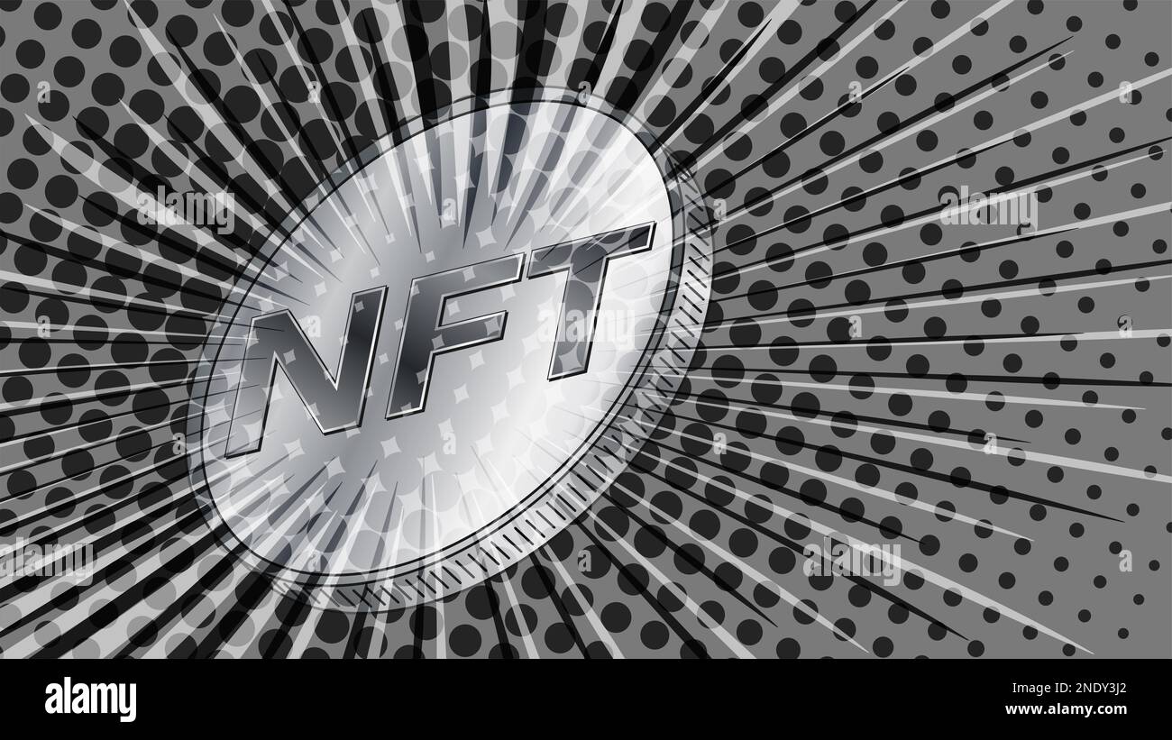 NFT non fungible token coin styled for the 80s retro in gray color. Pay ...