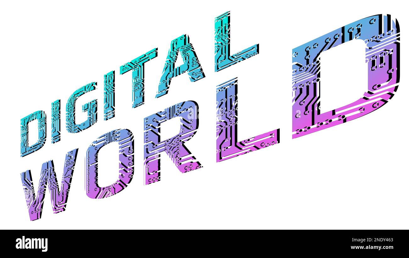 Colorful inscription Digital World in perspective isolated on white ...