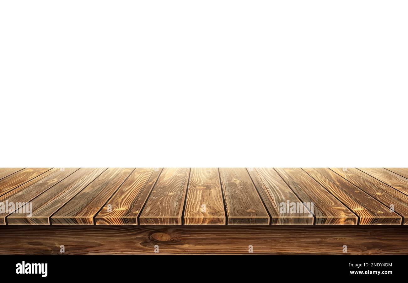Wooden table top with aged surface, realistic vector illustration ...