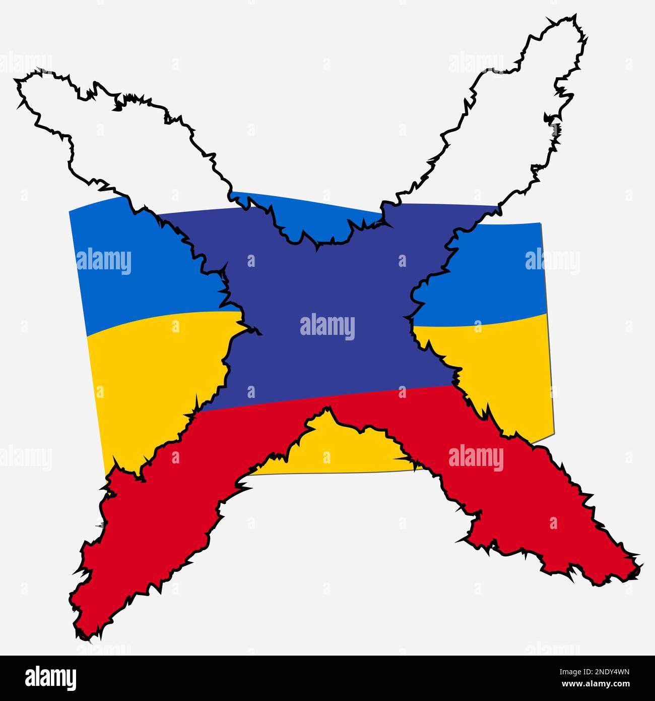 Flag of Russian Federation crosses out Ukrainian flag isolated on white ...