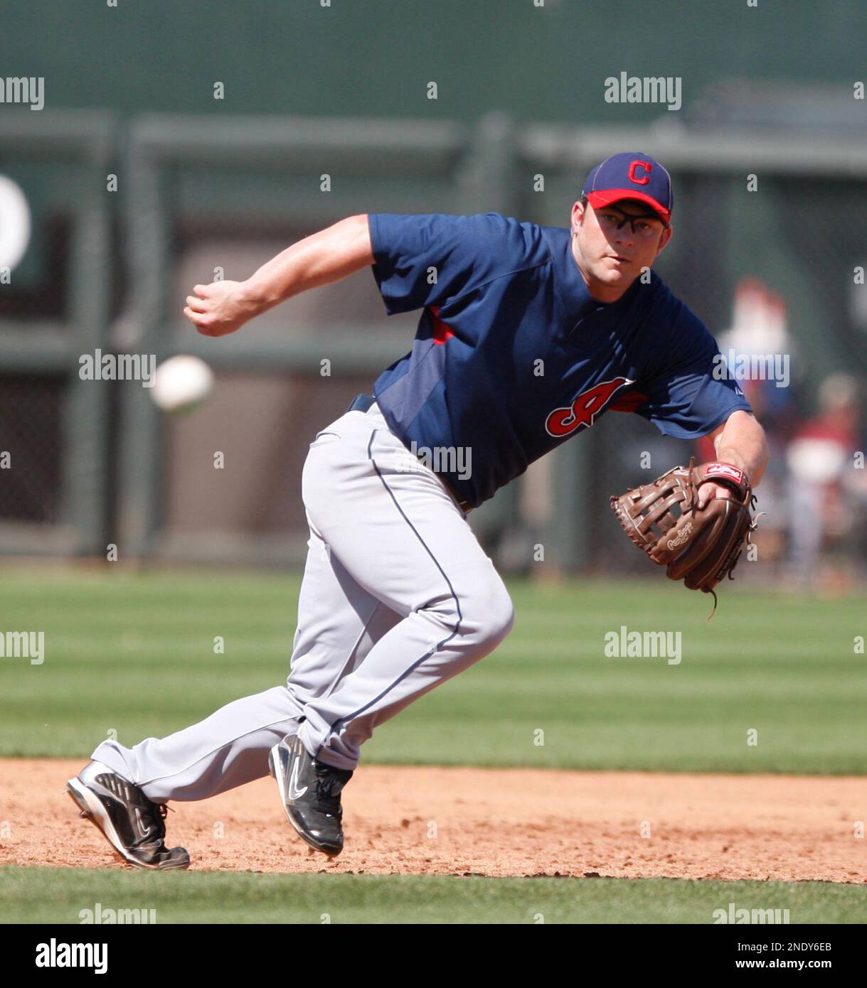 Cleveland Indians third baseman Brian Buscher in a spring training ...